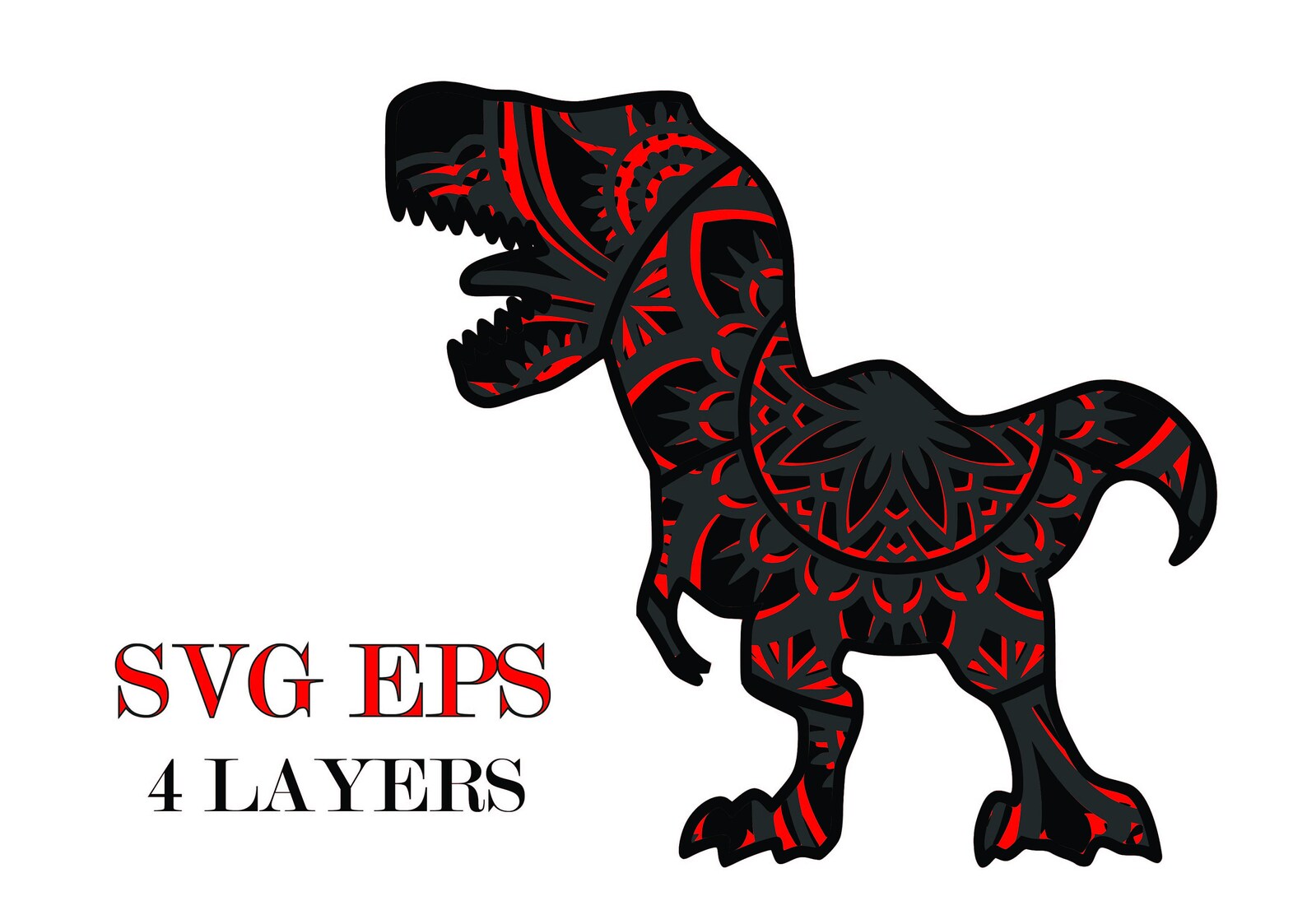 T-REX 3D Mandala 4 Layers Svg Eps Files Digital | Etsy