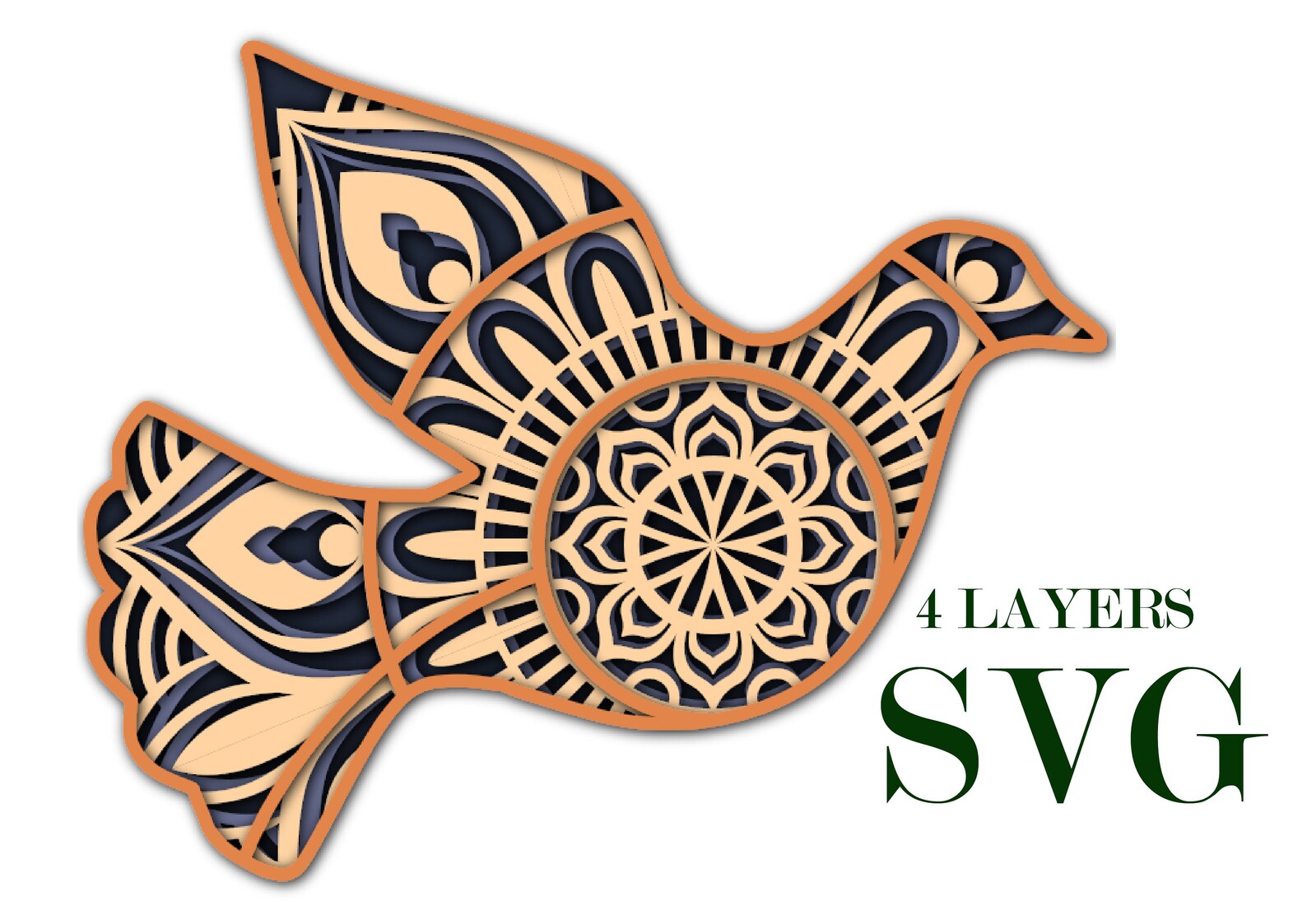 DOVE 3D mandala 4 layers SVG nad EPS files DIgital | Etsy