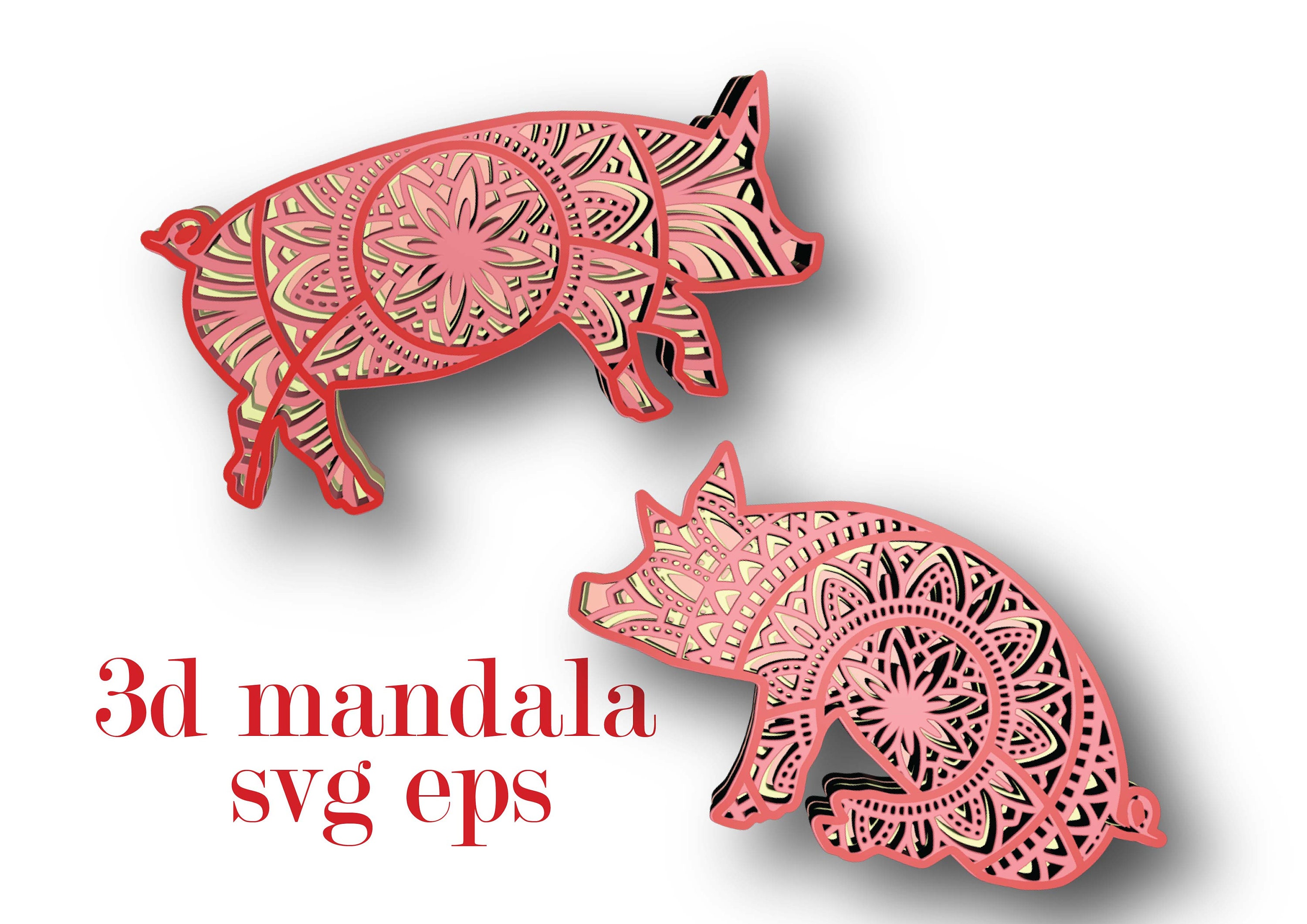 2 PIGS 3D Mandala 4 Layers SVG and Eps Files Digital | Etsy
