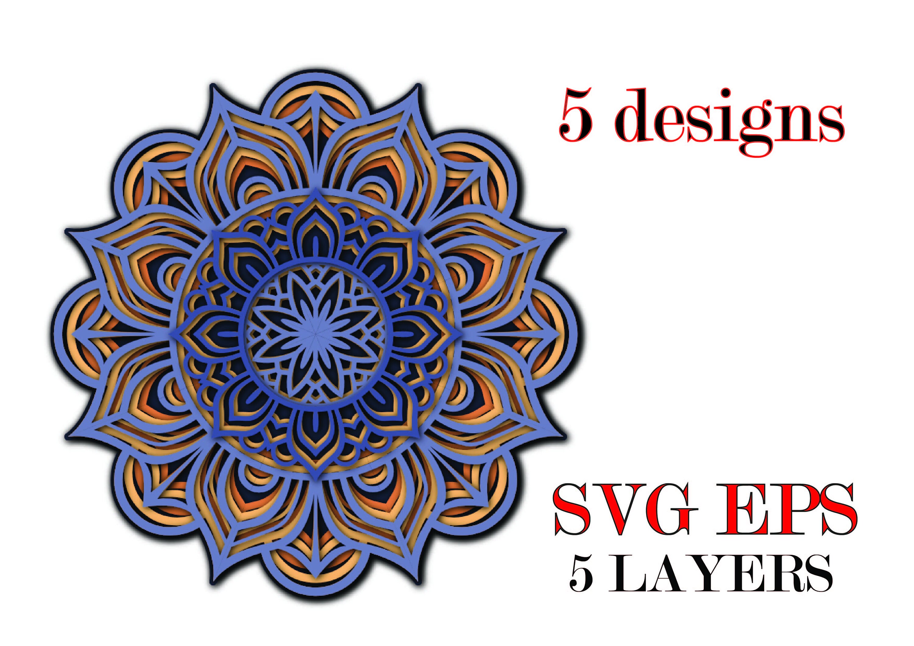 MANDALAS 5 Designs 3D 5 Layers Svg Eps Files Digital | Etsy
