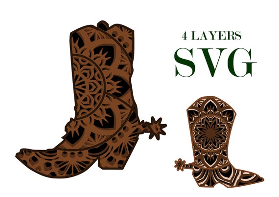 COWBOY BOOTS 3D Mandala 4 Layers Svg Eps Files Digital | Etsy