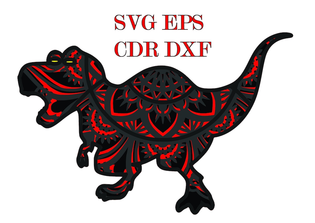 T-REX 2 , 3D Mandala , 5 Layers, Svg Eps Cdr Dxf Files , Digital ...