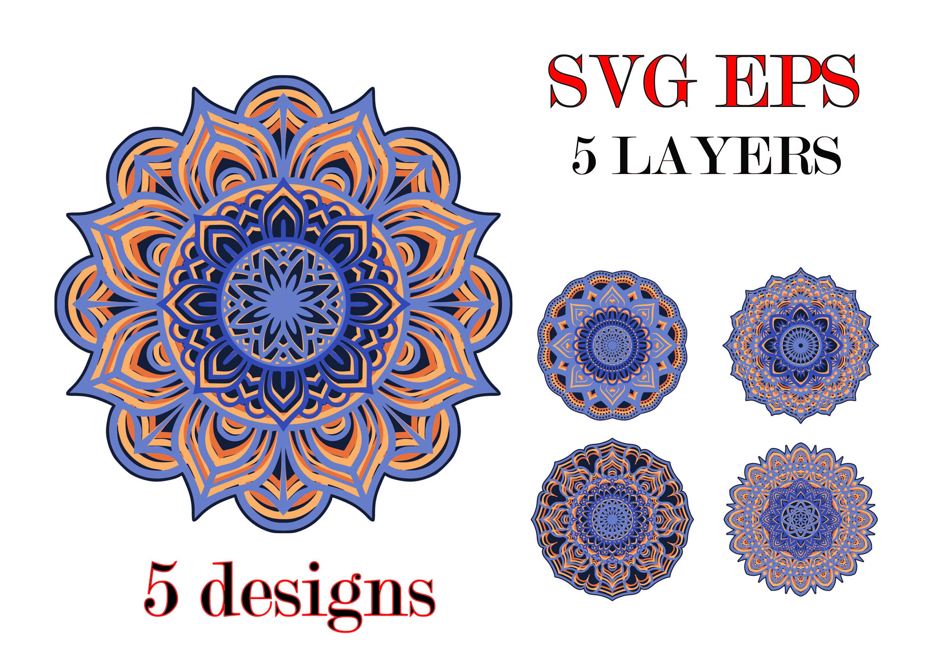 MANDALAS 5 Designs 3D 5 Layers Svg Eps Files Digital | Etsy