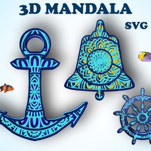 NAUTICAL ,3D Mandala 4 Layers,svg Eps Files ,rudder ,anchor,,bell ...