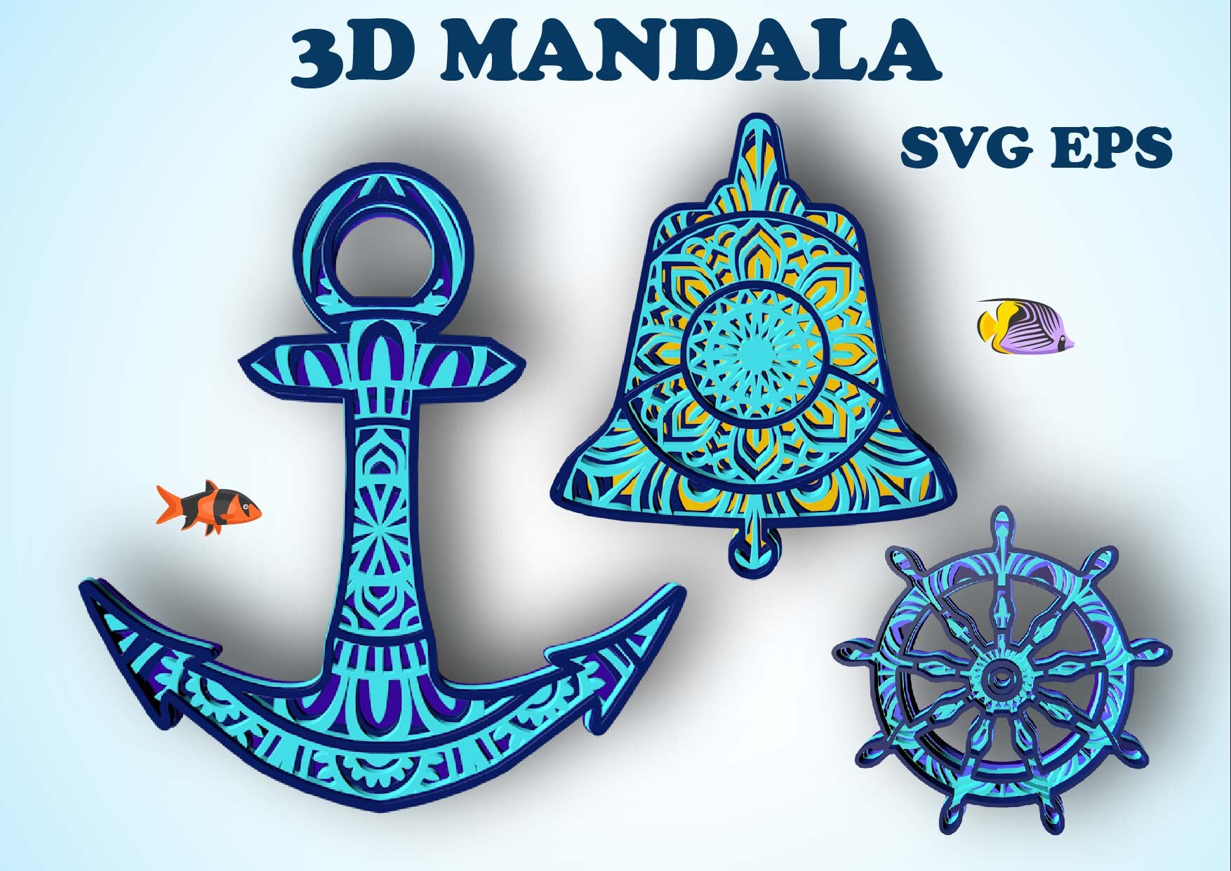 NAUTICAL 3D Mandala 4 Layerssvg Eps Files rudder - Etsy Canada