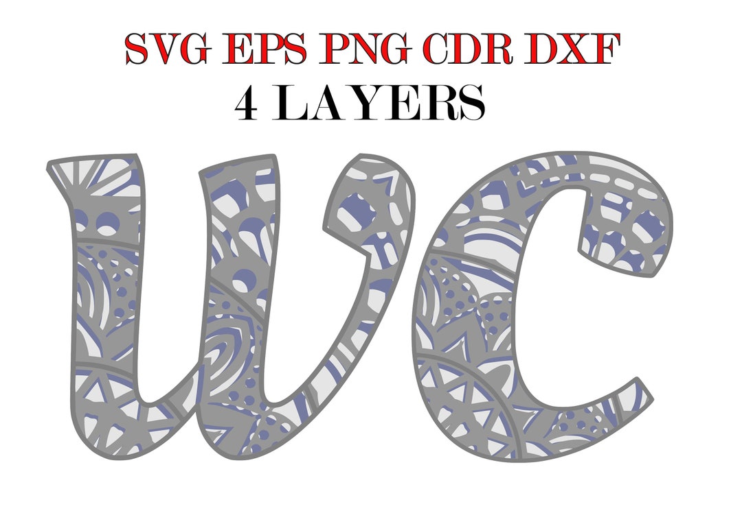 WC Letters , 4 Layers , Digital Download , Svg , Eps, Cdr , Png , Dxf ...