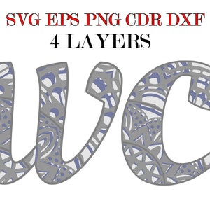 WC Letters , 4 Layers , Digital Download , Svg , Eps, Cdr , Png , Dxf ...
