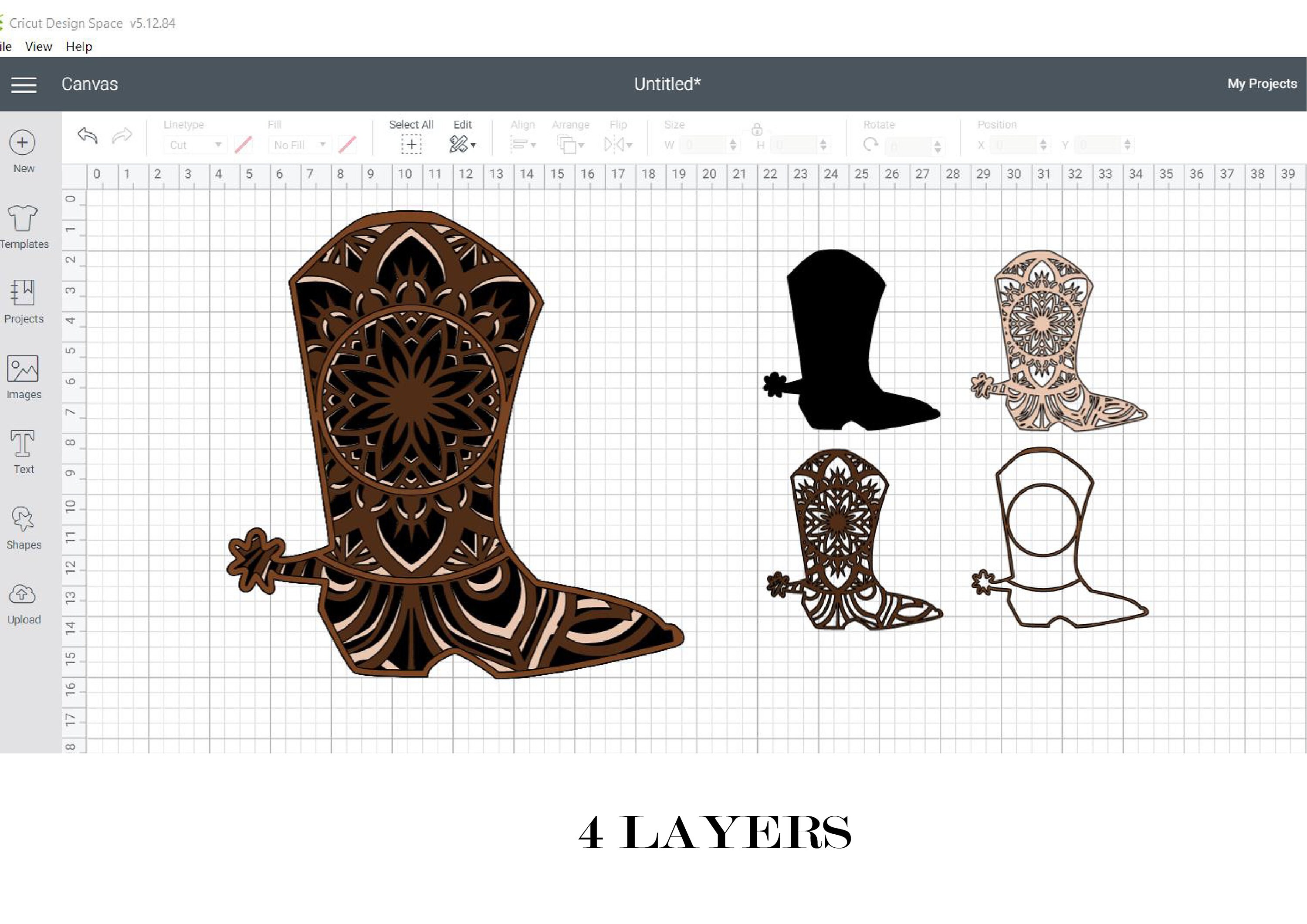 COWBOY BOOTS 3D Mandala 4 Layers Svg Eps Files Digital | Etsy