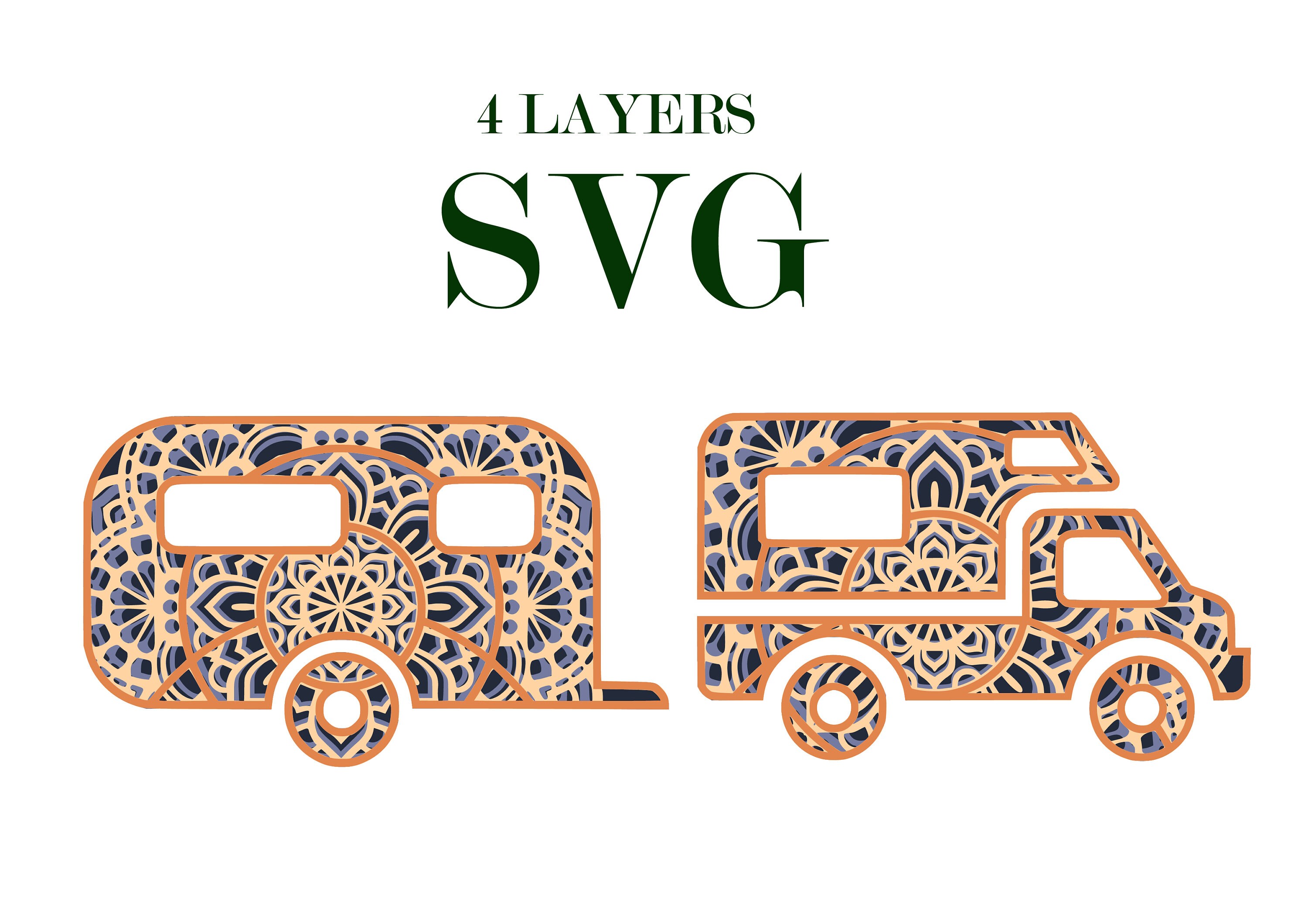 CAMPER and TRAILER 3D Mandala 4 Layers SVG Files | Etsy