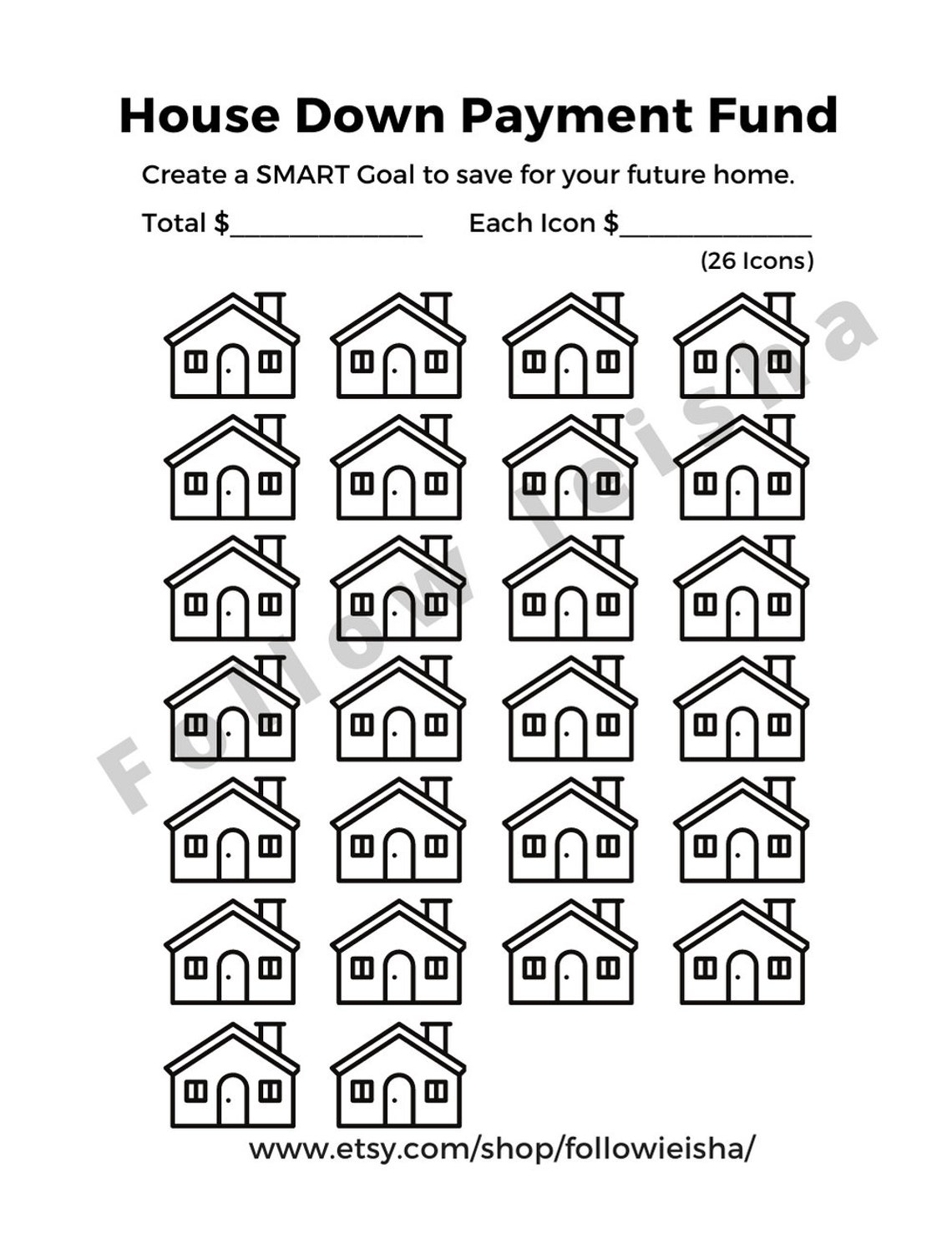 Money Saving Challenge Printable House Down Savings Payment | Etsy