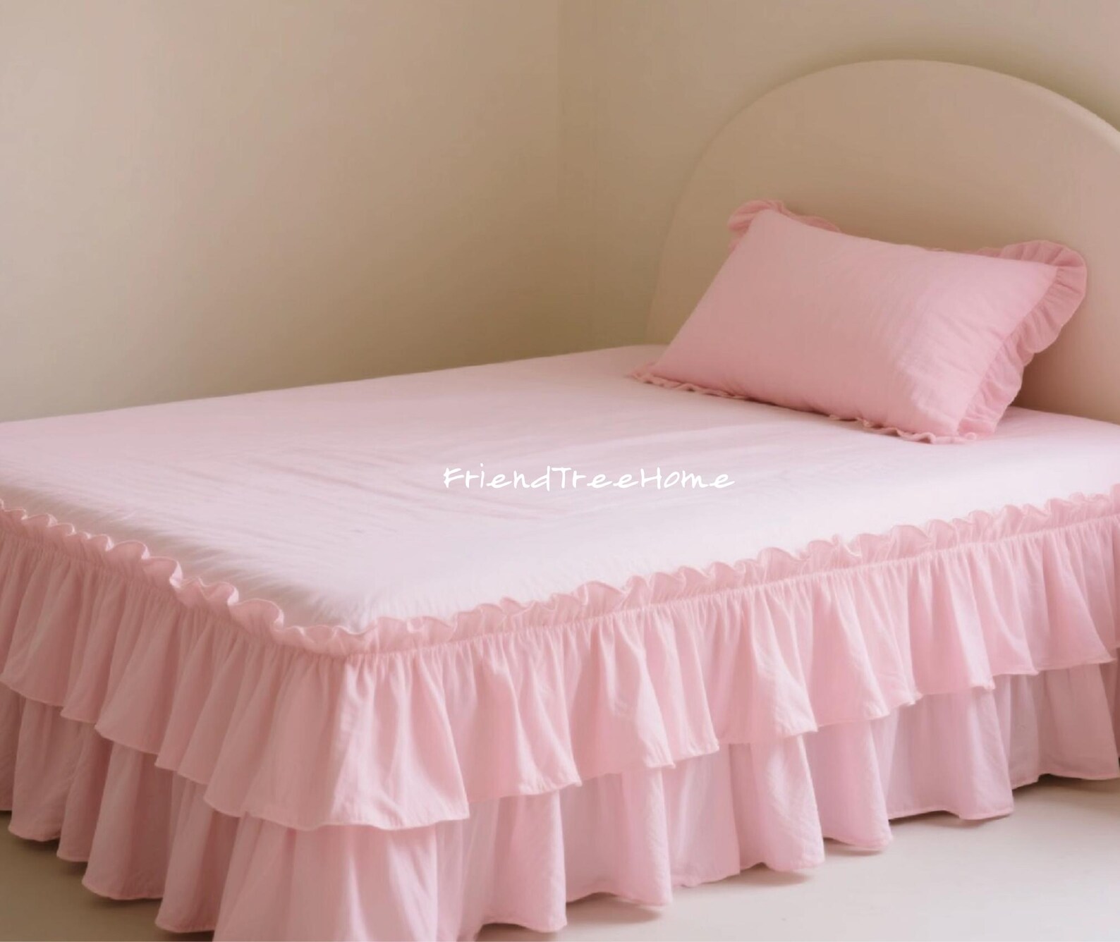 Custom Pure Cotton Bed Skirt - Double-layer Ruffles, Pink - Etsy