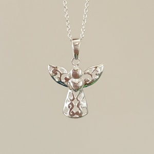 Sterling Silver Filigree Angel Necklace With Heart - Guardian Angel ...