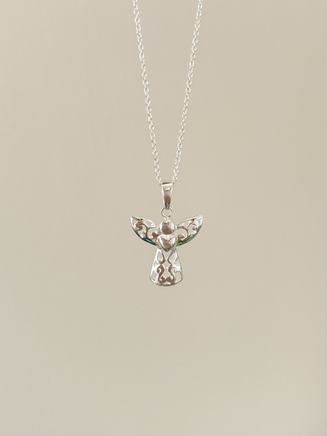 Sterling Silver Angel Pendant Necklace, Silver Guardian Angel Necklace ...