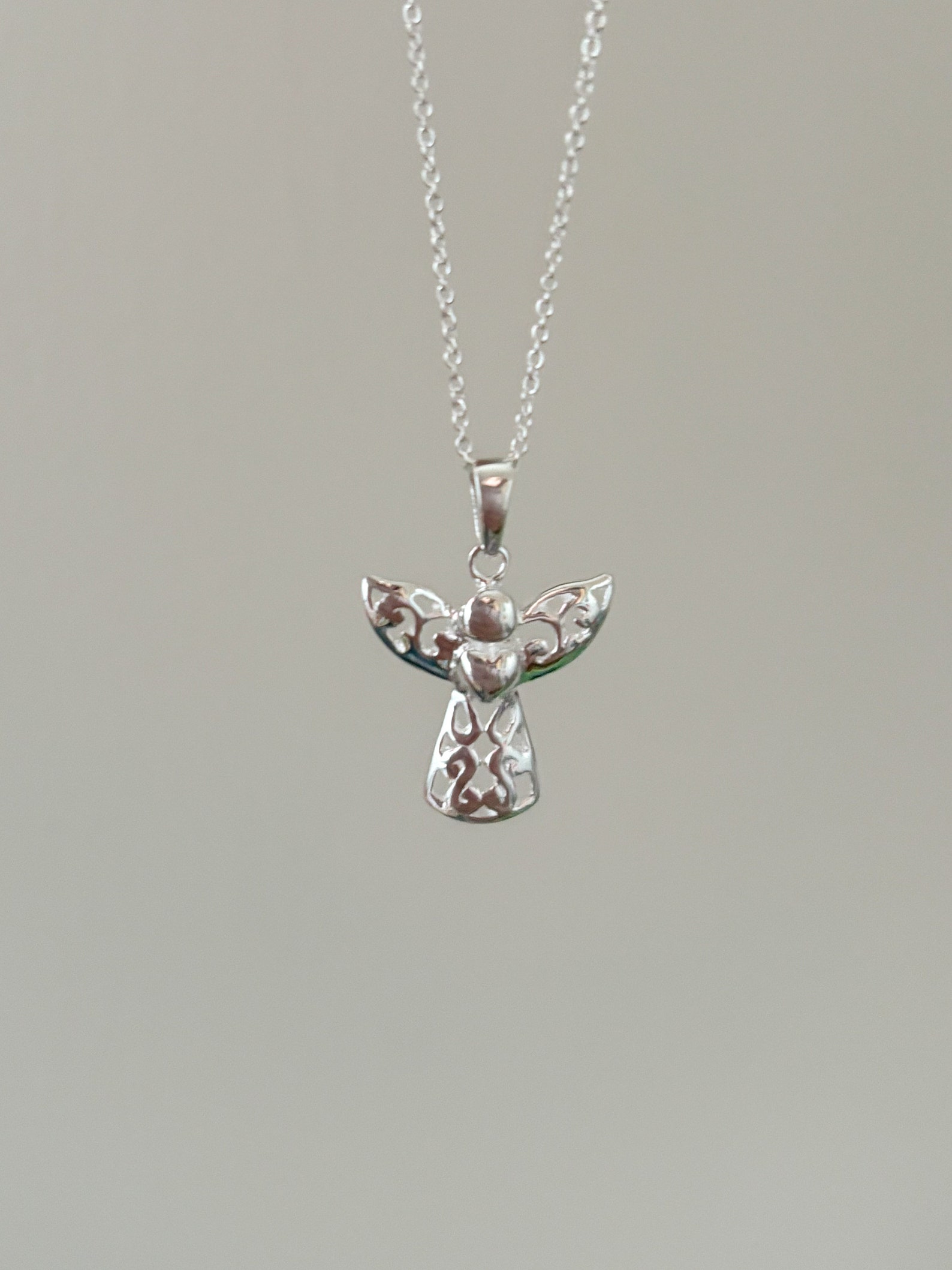 Sterling Silver Filigree Angel Necklace With Heart - Guardian Angel ...