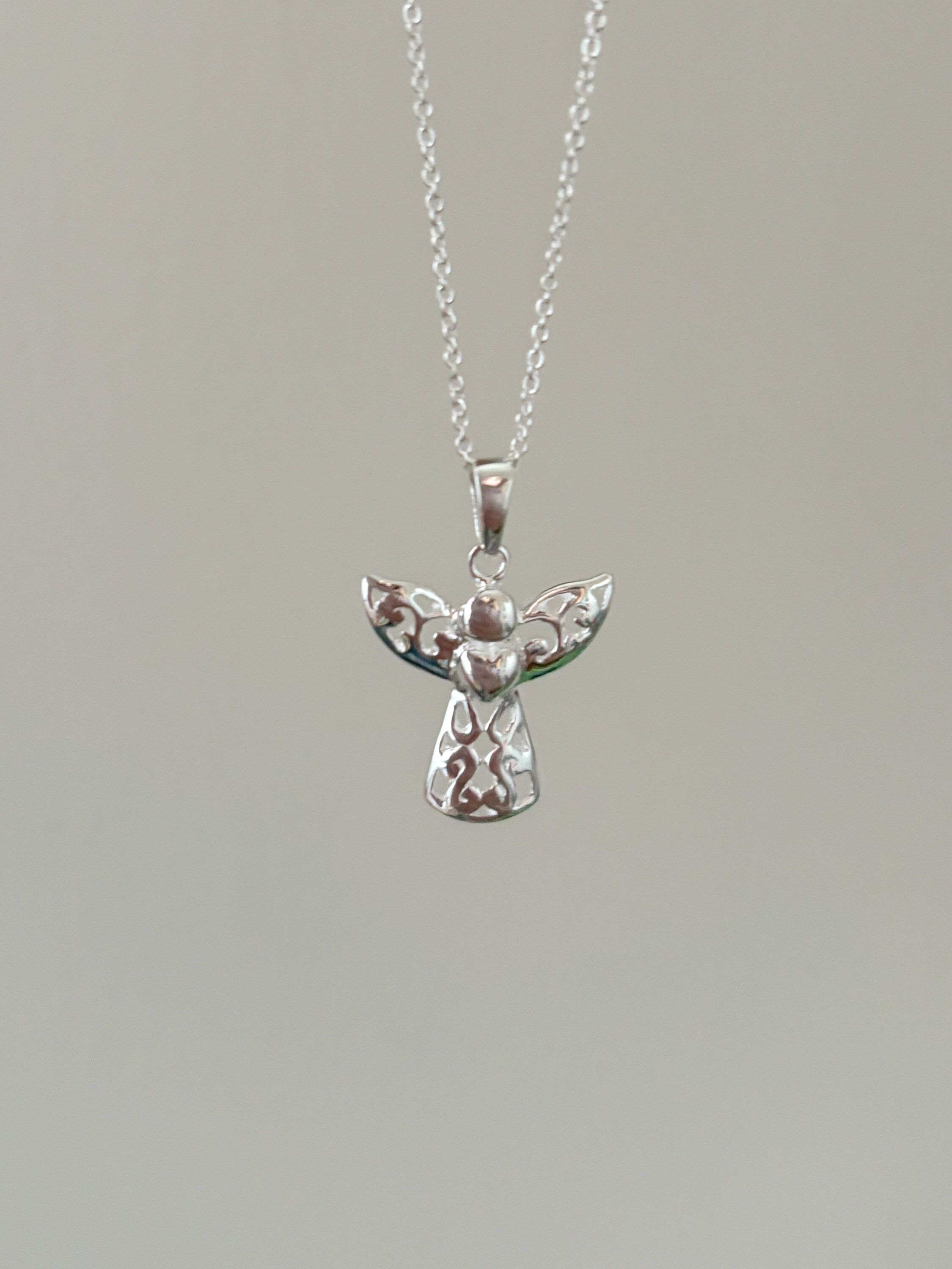 Sterling Silver Filigree Angel Necklace With Heart - Guardian Angel ...
