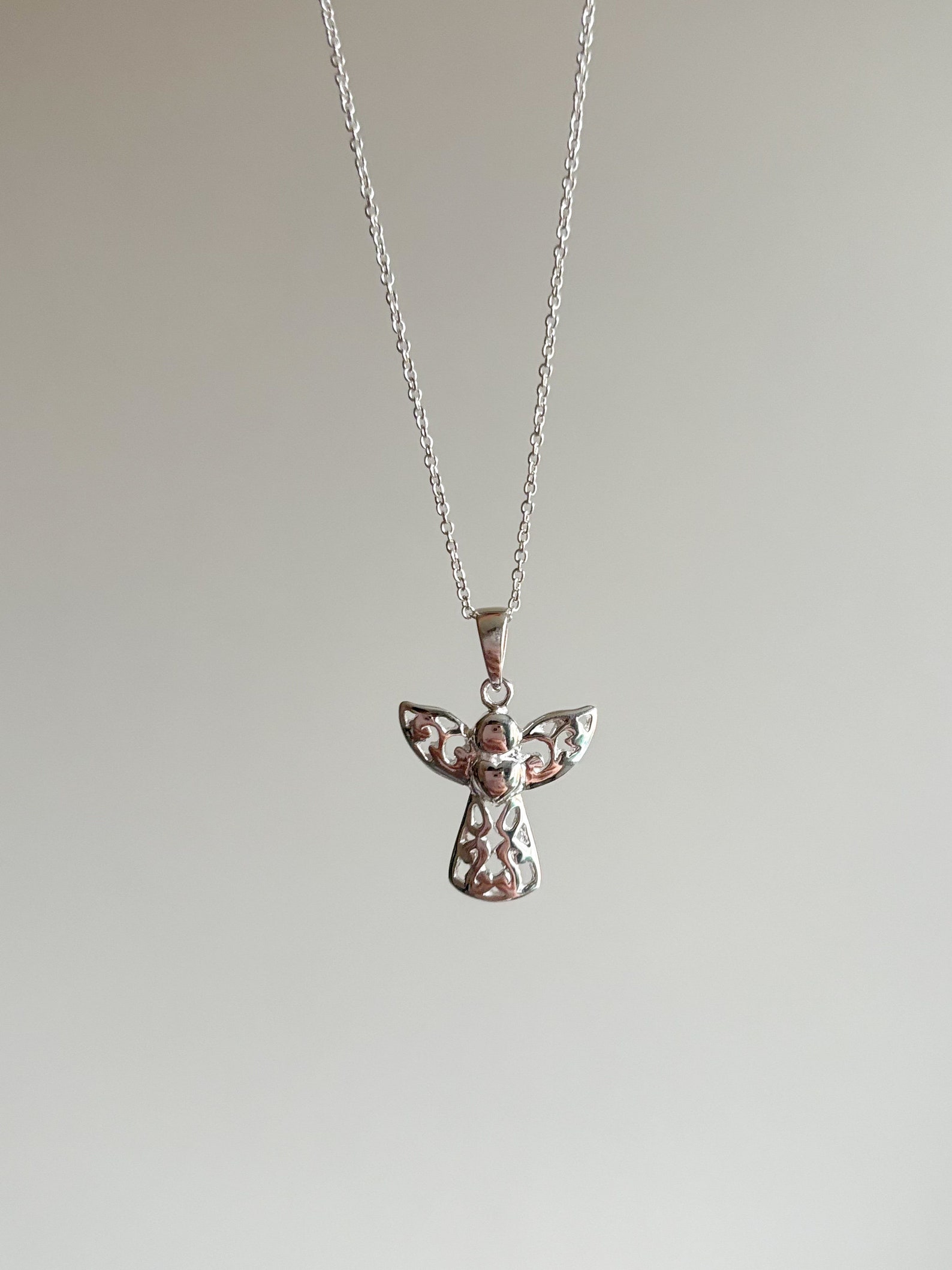 Sterling Silver Filigree Angel Necklace With Heart - Guardian Angel ...