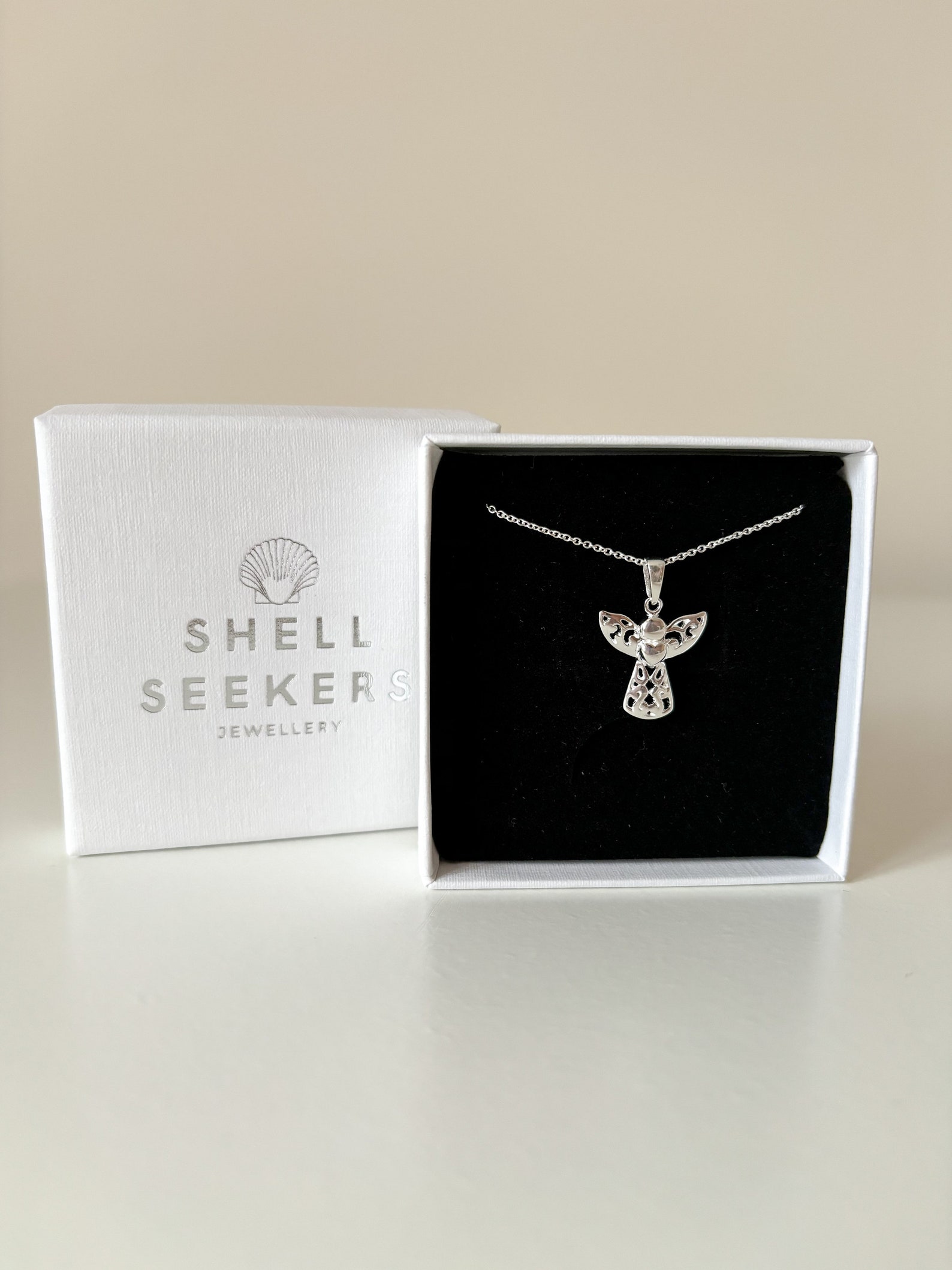 Sterling Silver Filigree Angel Necklace With Heart - Guardian Angel ...