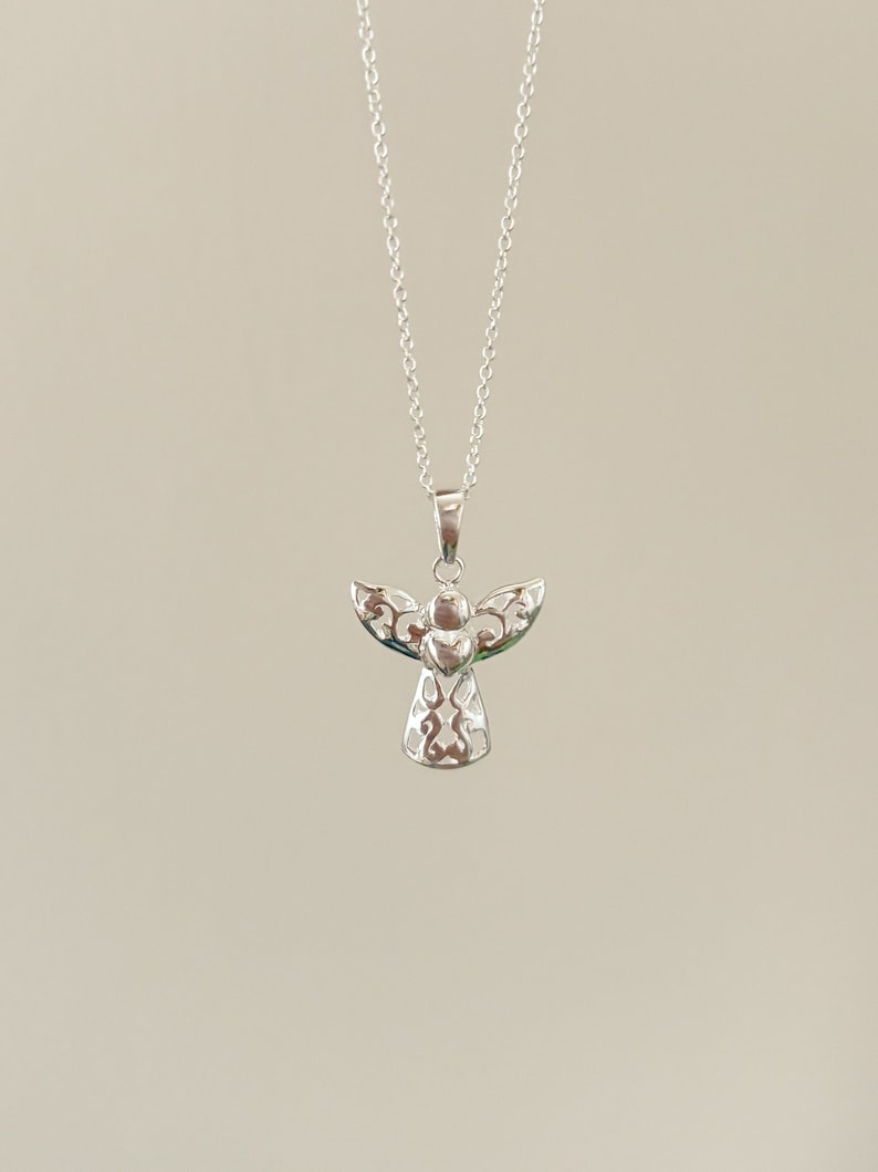 Sterling Silver Filigree Angel Necklace With Heart - Guardian Angel ...