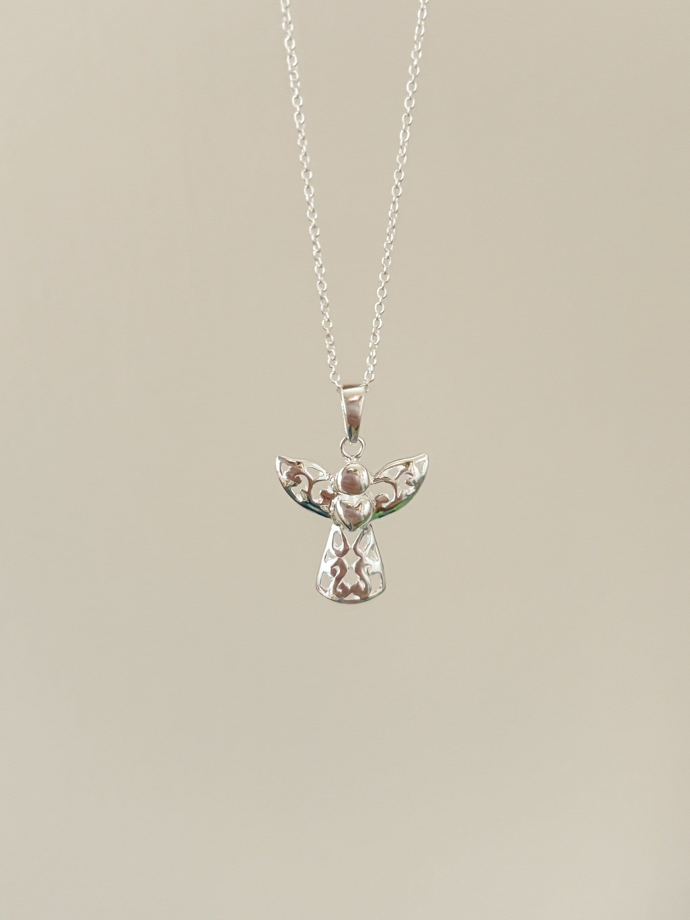 Sterling Silver Filigree Angel Necklace With Heart - Guardian Angel ...