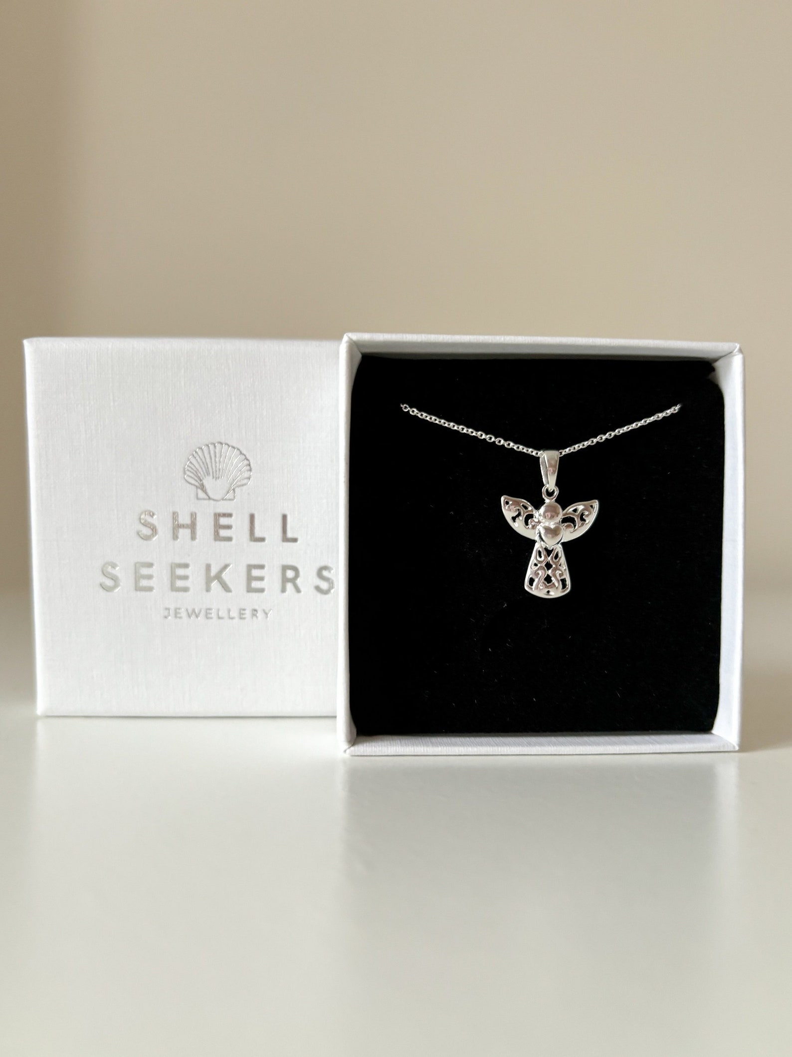 Sterling Silver Filigree Angel Necklace With Heart - Guardian Angel ...