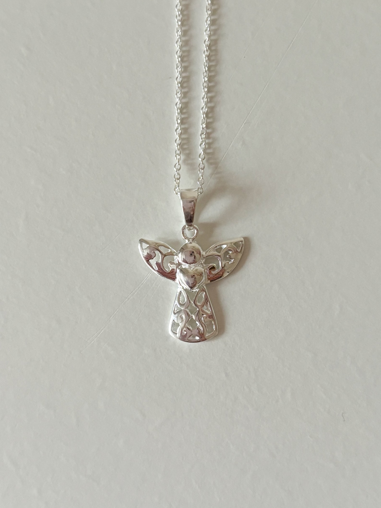 Sterling Silver Filigree Angel Necklace With Heart - Guardian Angel ...