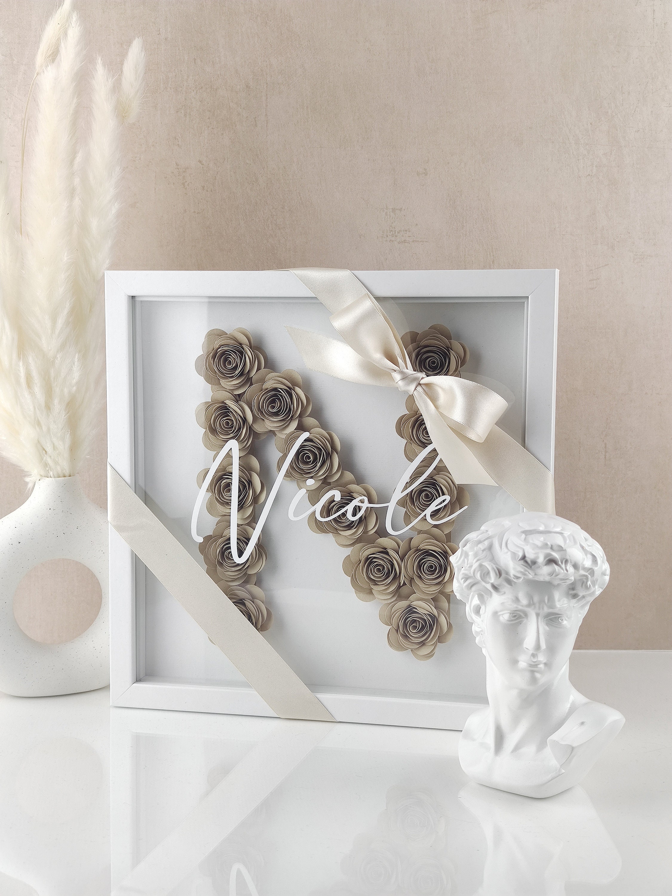 Initial & Name Flower Box Personalised 3D Rolled Paper Rose Box Gift ...
