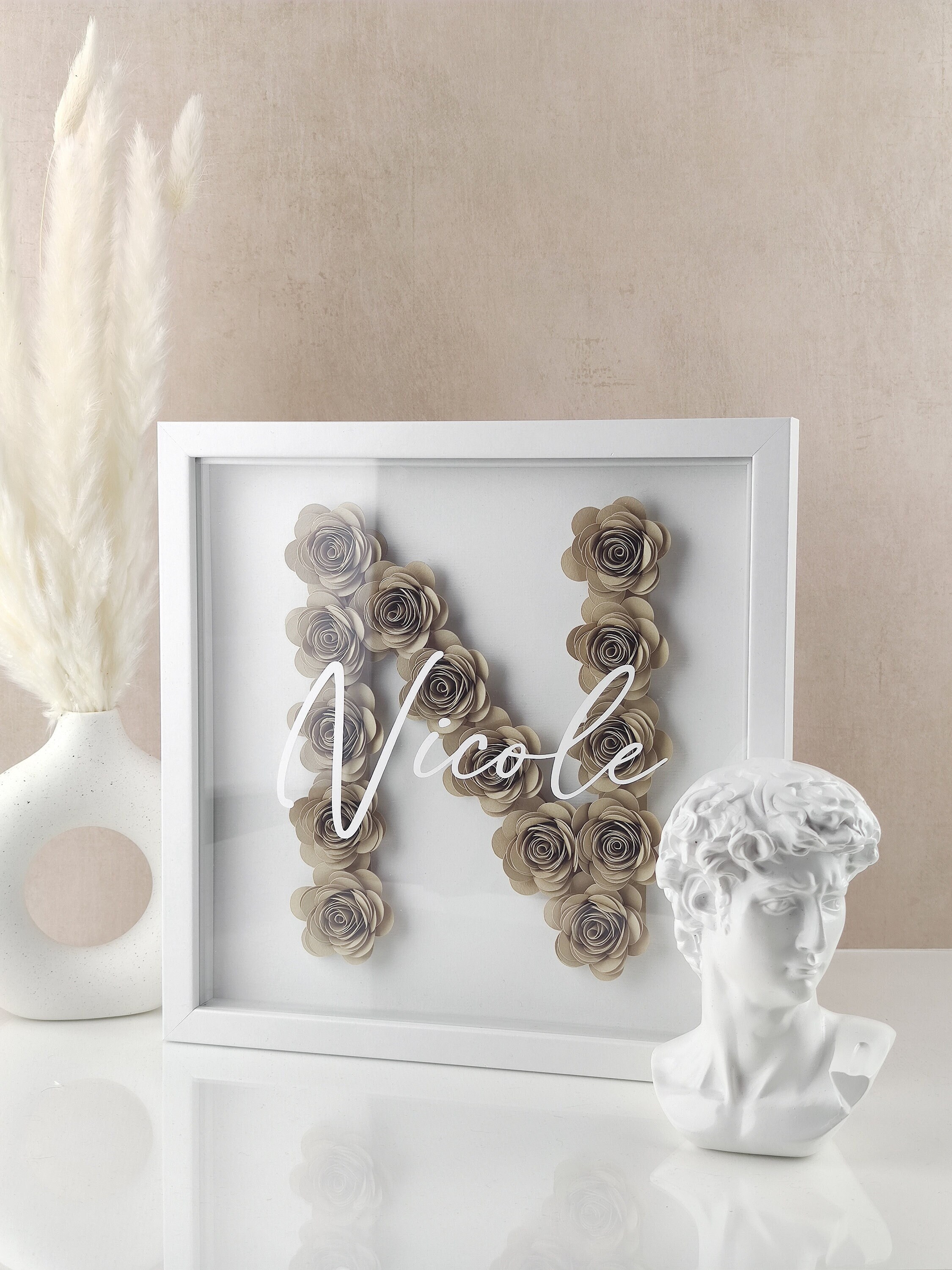 Initial & Name Flower Box Personalised 3D Rolled Paper Rose Box Gift ...