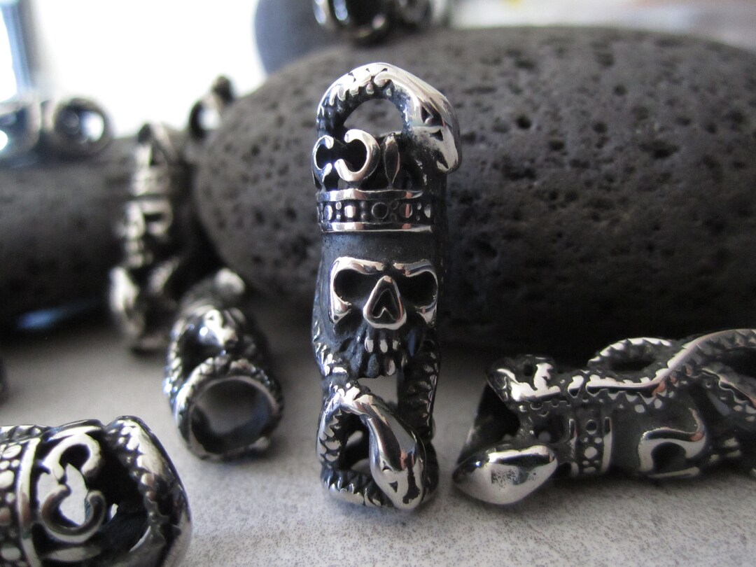 Perle De Barbe Viking Colonne Crane En Acier Inoxydable - 32x10mm, Trou ...