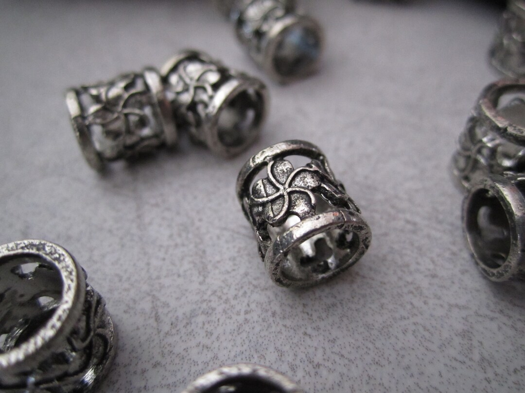 5 Perles de barbe et cheveux Viking colonne en Metal 10x9mm, trou: 6 ...