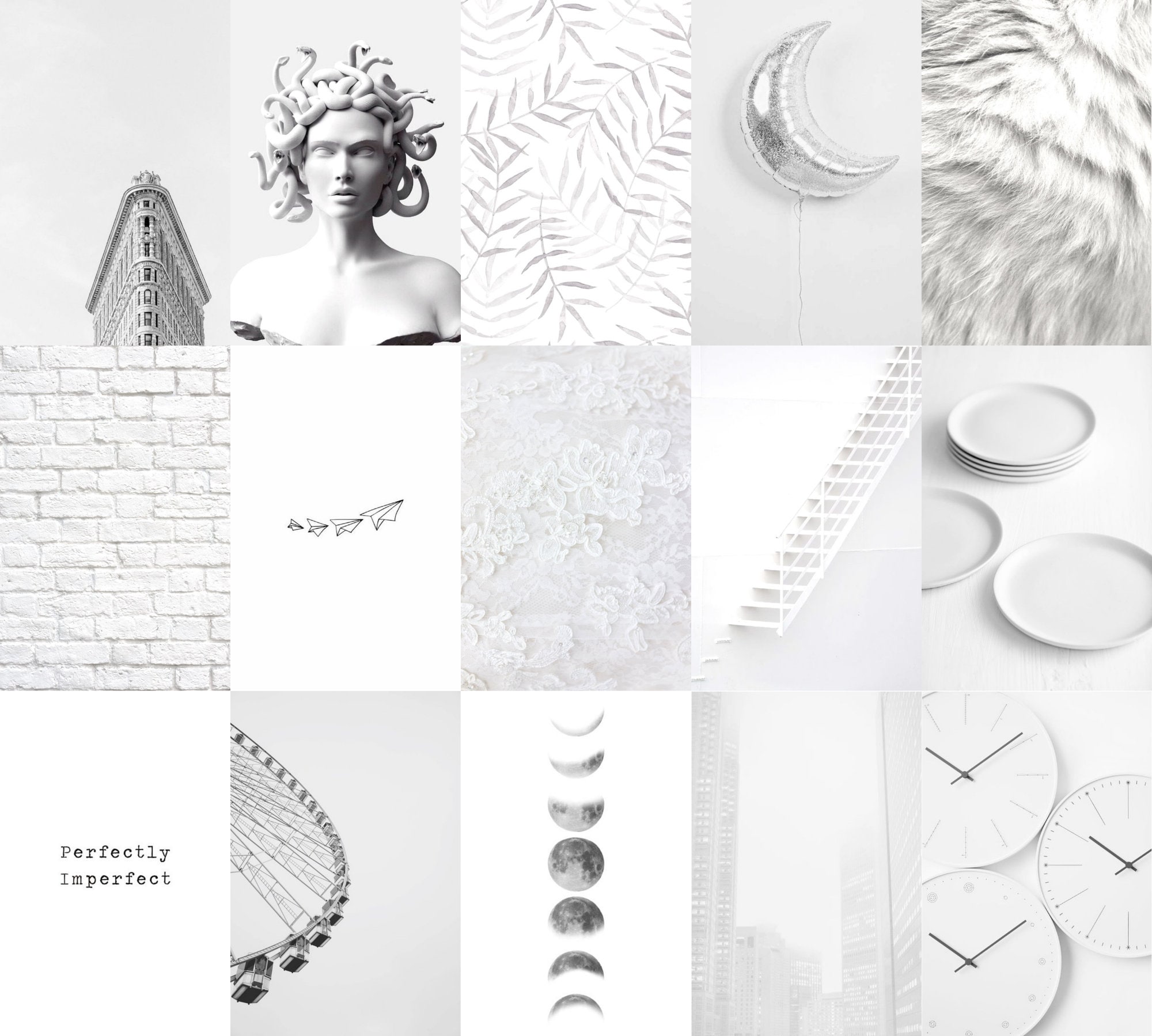 Gray Aesthetic Collage Kit, Wall Decor, Digital, Light Gray, White ...