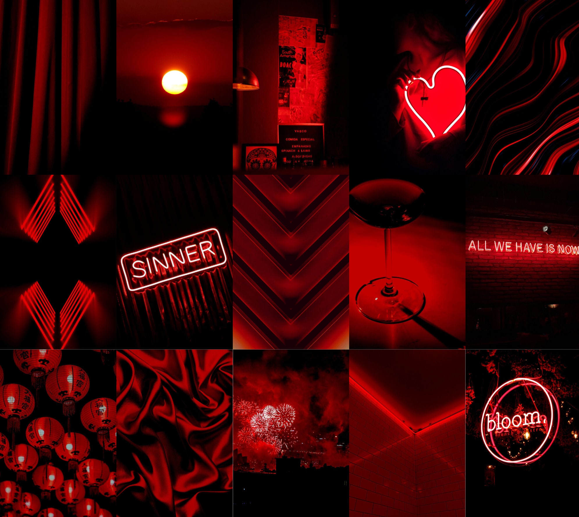 Dark Red Aesthetic Collage Kit, Wall Decor, Digital, Dark Red, Red ...