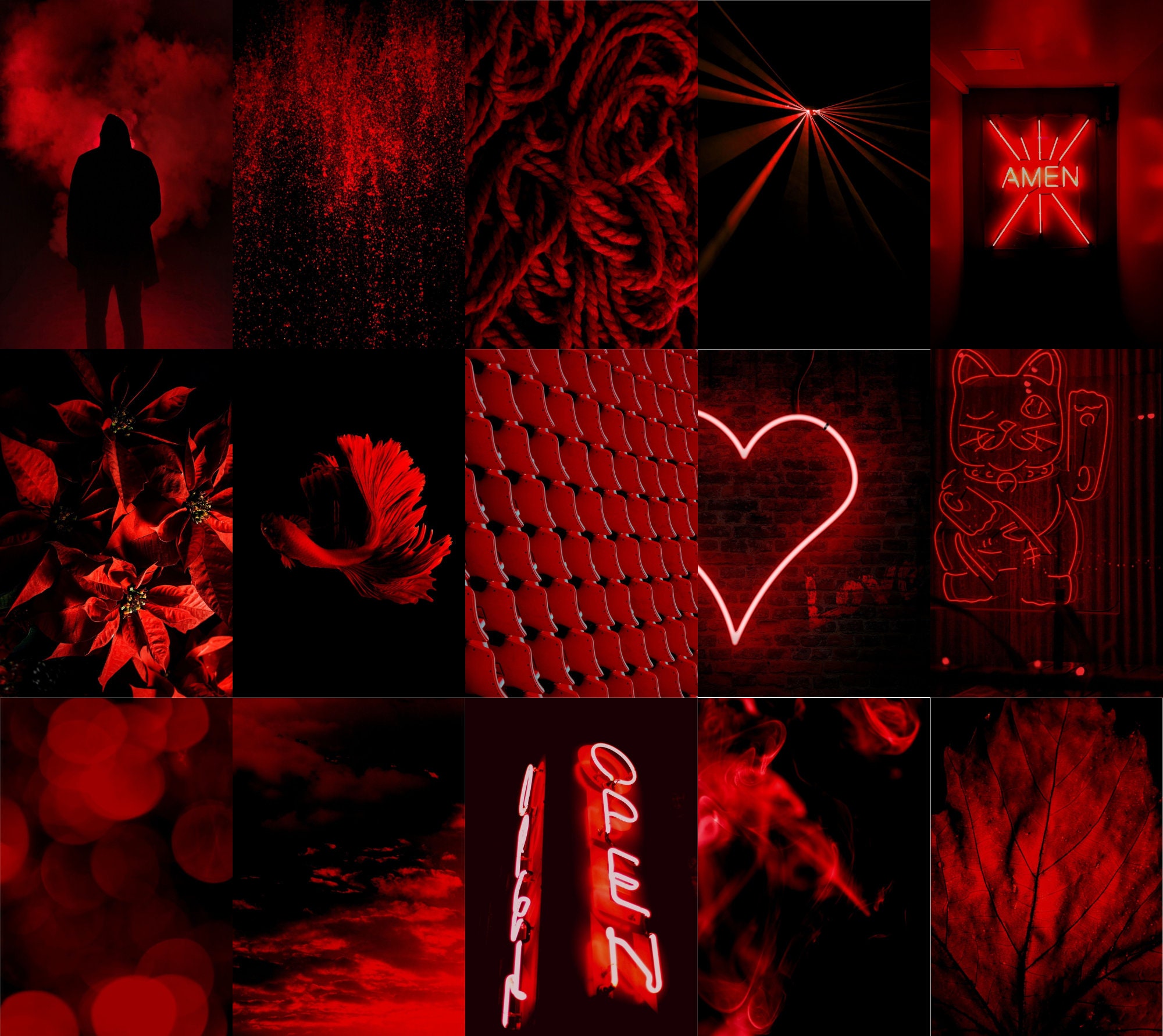 Dark Red Aesthetic Collage Kit, Wall Decor, Digital, Dark Red, Red ...