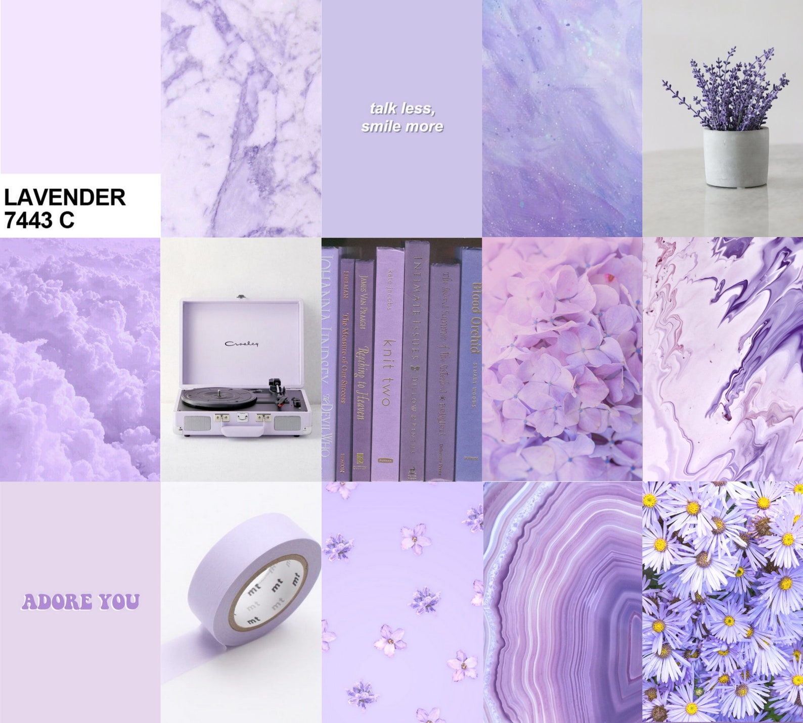 Lavender Aesthetic Collage Kit, Wall Decor, Digital, Lavender, Lilac ...