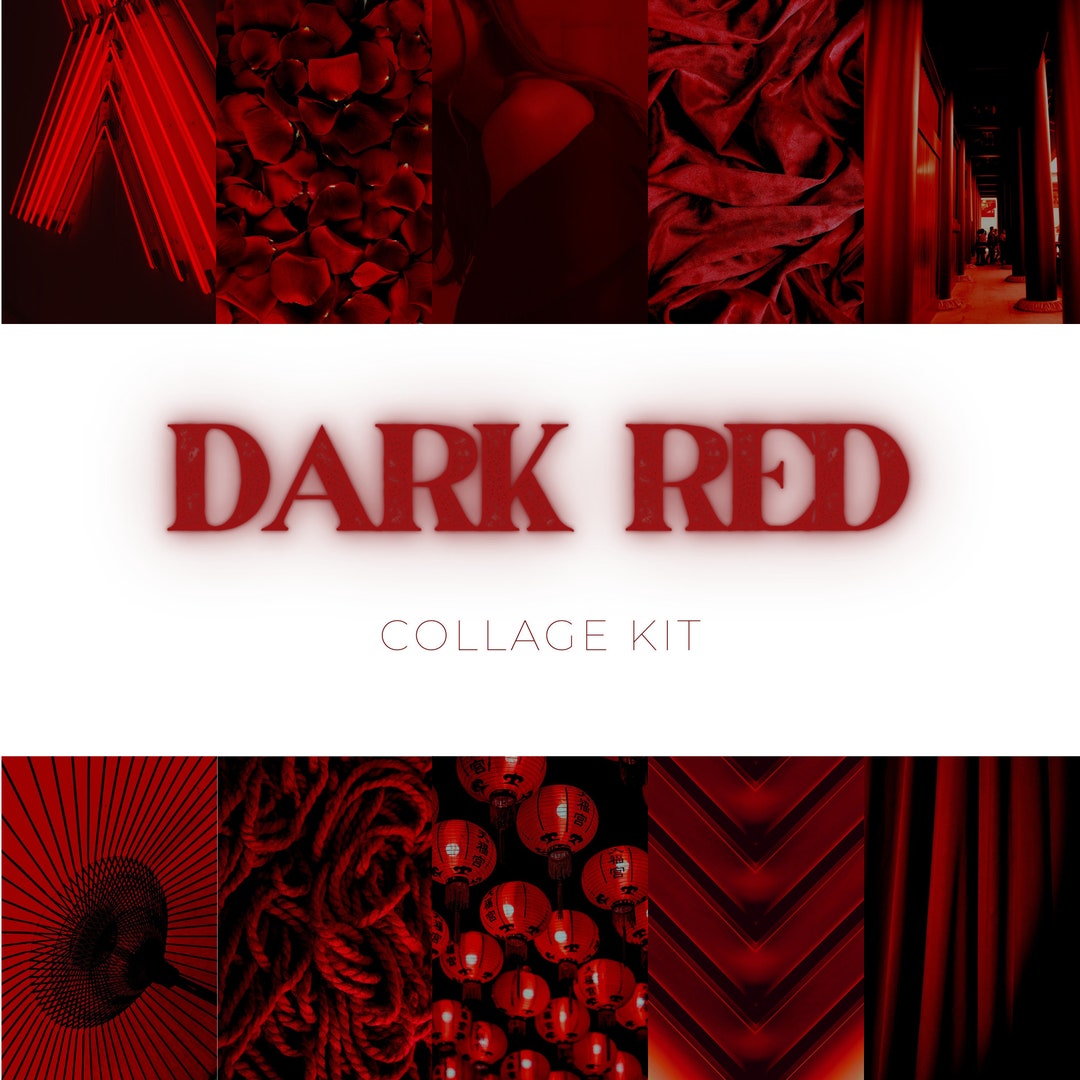 Dark Red Aesthetic Collage Kit, Wall Decor, Digital, Dark Red, Red ...
