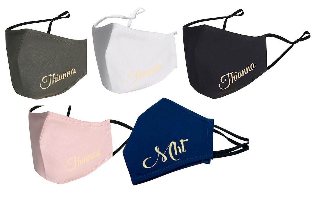 Gold Print Custom Name Face Mask Covers, 2 Ply Cotton Fabric, Reusable ...