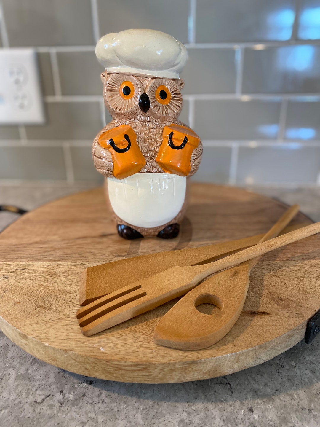 Vintage 8 Inch Ceramic Owl Chef Kitchen Utensil Holder - Etsy