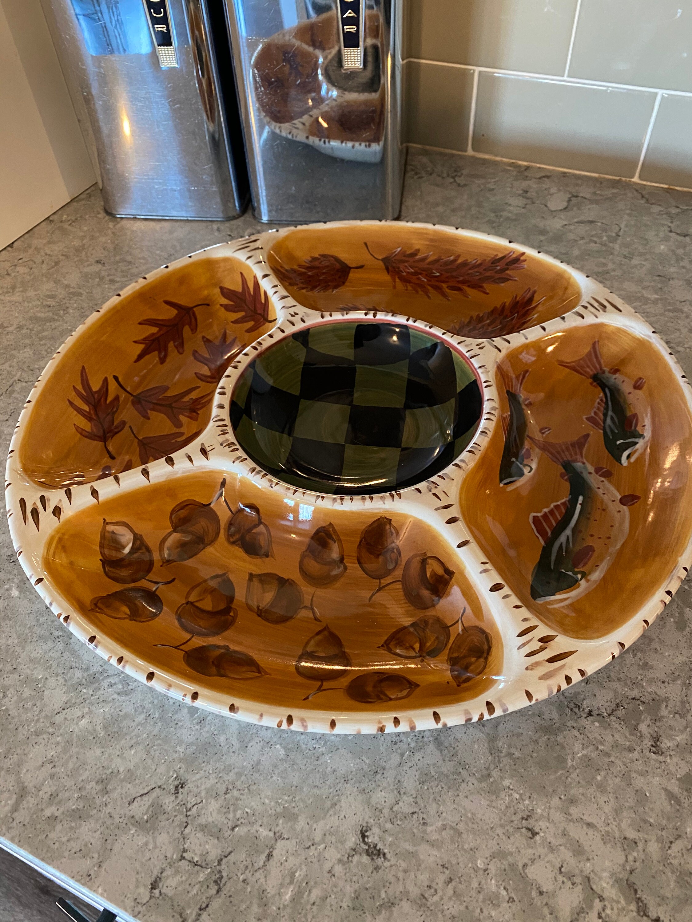 Zrike Outpost 15” Round Chip Veggies Dip Platter Designer Riggsbee ...