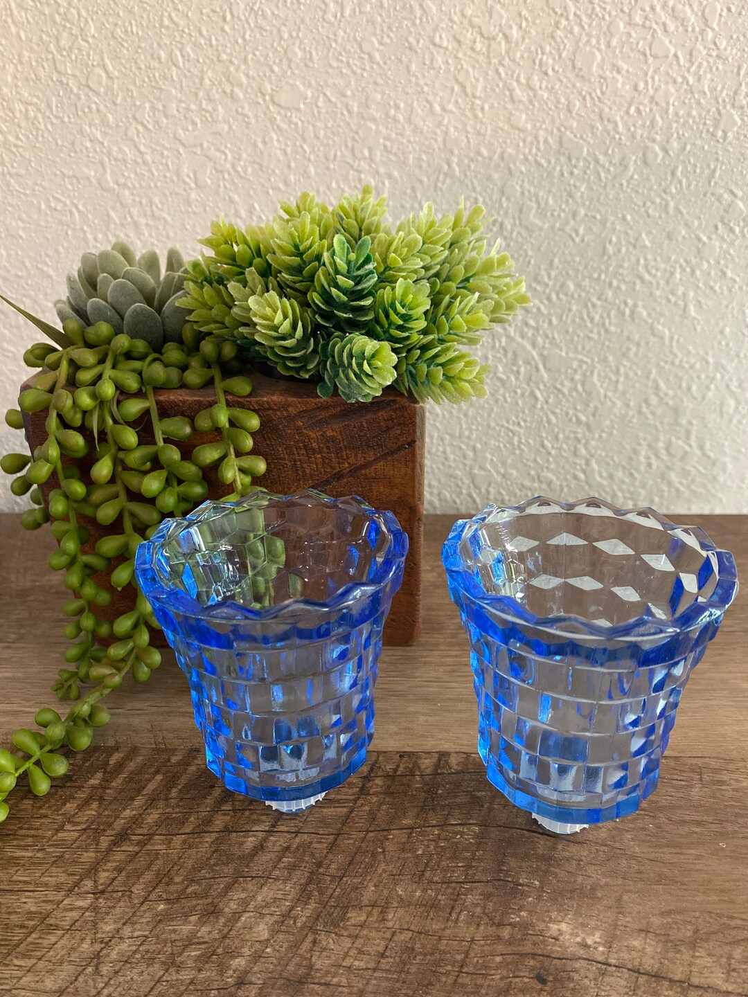 Vintage Blue Cubist Glass Sconce Votive Cup Set of 2 - Etsy