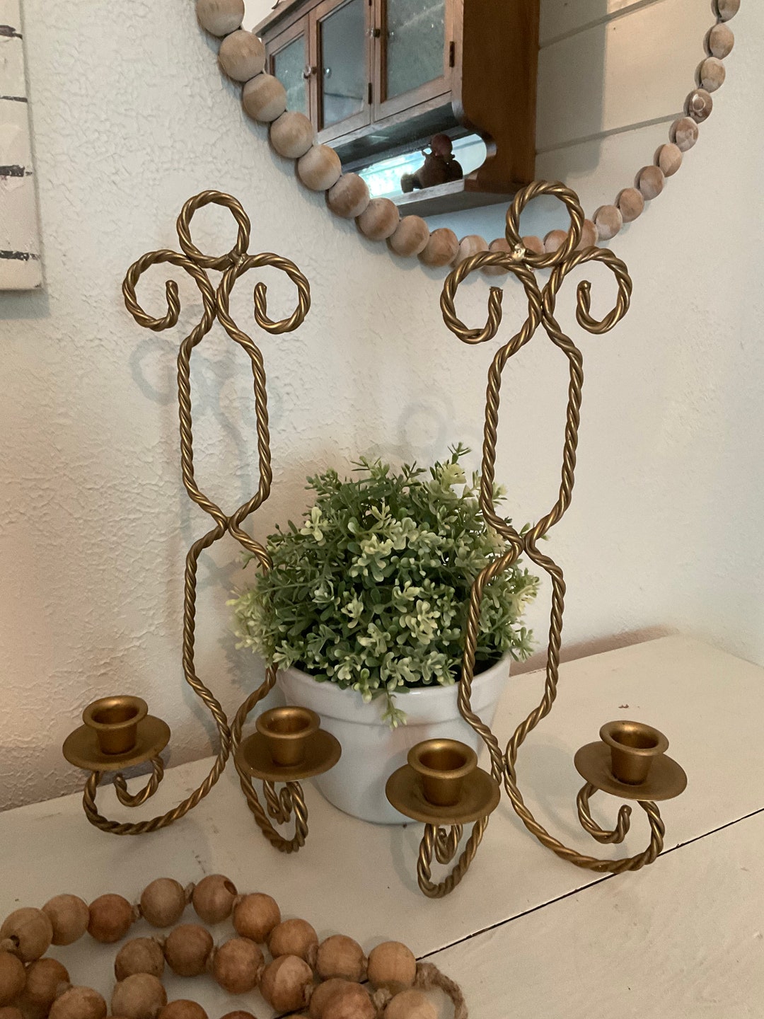 Double Candlestick Wall Sconce Set Twisted Rope Design Vintage MCM - Etsy