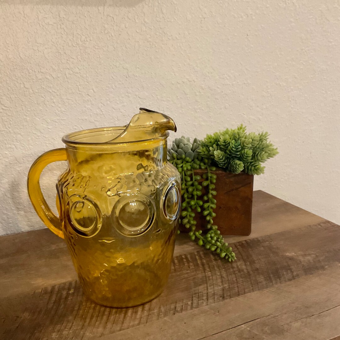 Vintage Amber Glass Pitcher With Large Circles, 1960’s Indiana Glass ...