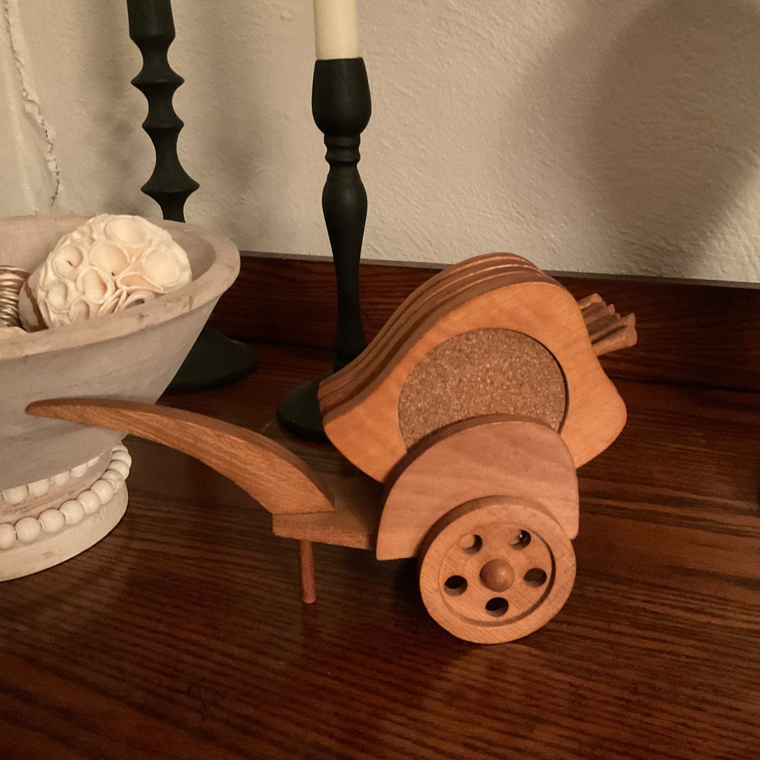 Vintage Wooden Apple Coaster Set in Cart - Etsy