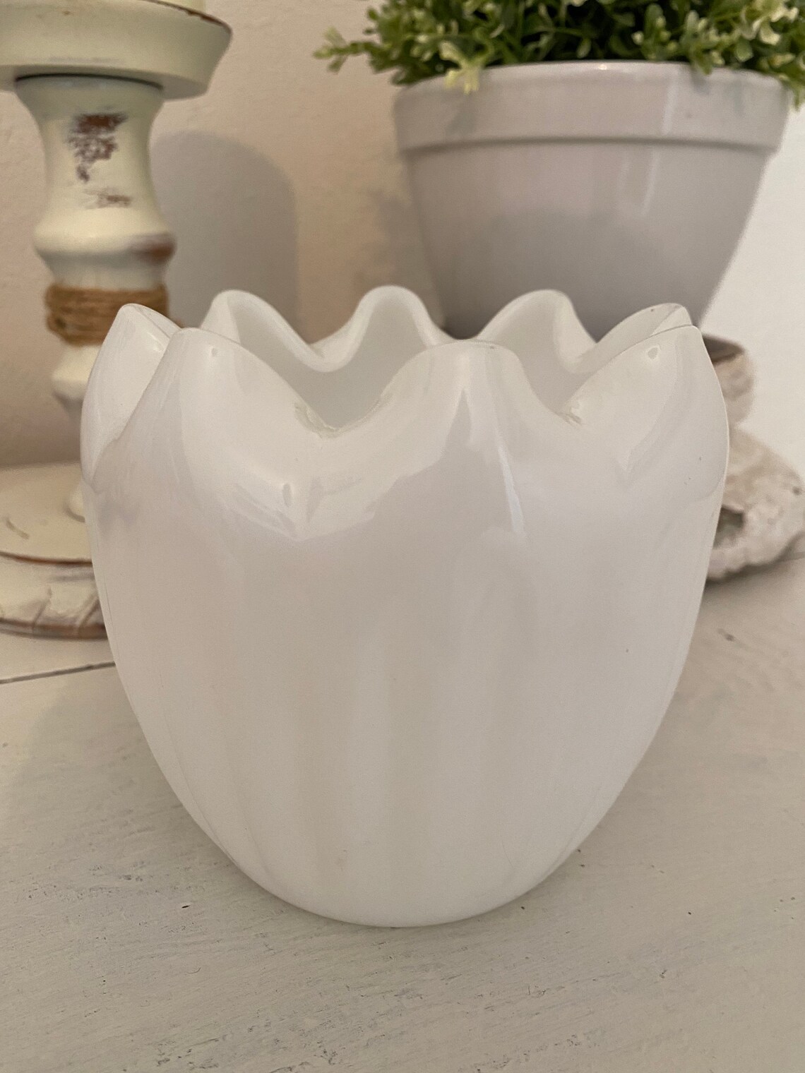 Mid Century Modern Milk Glass Ruffle Vase | Etsy