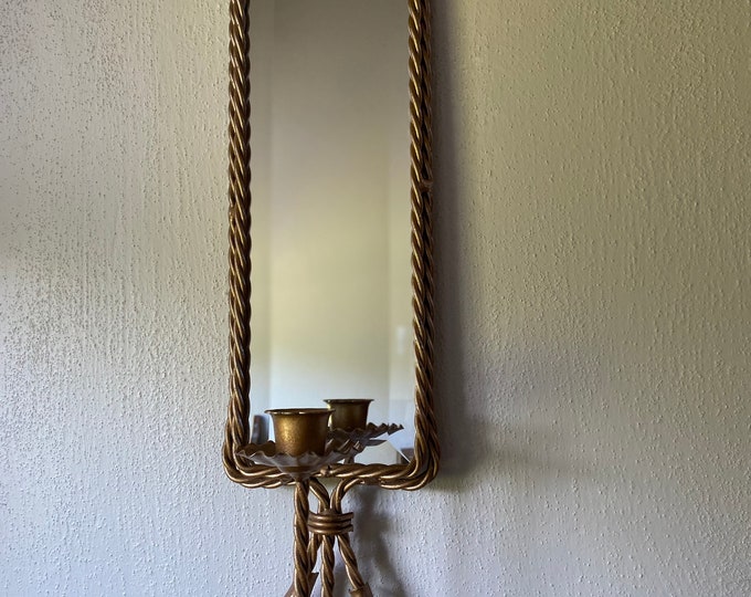 Vintage Ornate Gold Metal Twisted Rope Mirror Sconce, Taper Candle ...