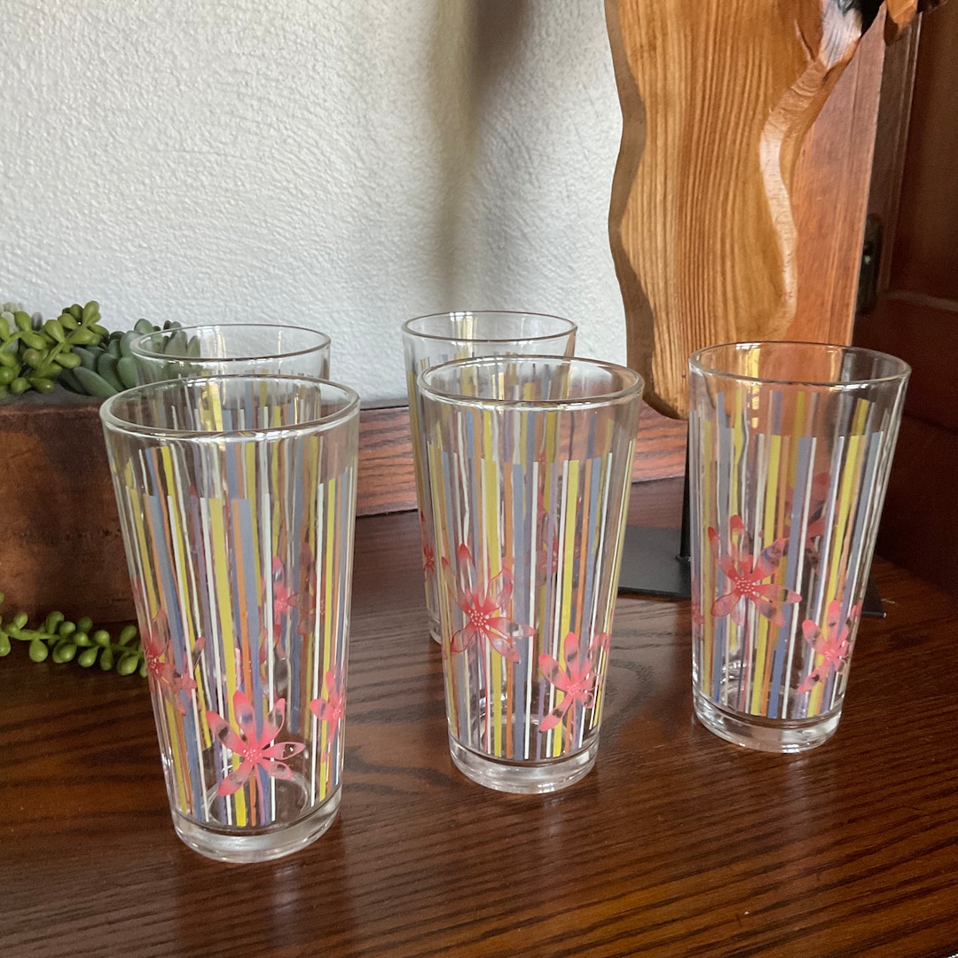 Set of 5 Vintage 16oz Iced Tea Glasses With Carnival Stripes 1970 - Etsy