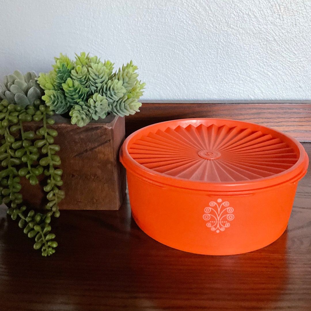 Vintage TUPPERWARE Orange Round Canister Servalier Snap on Lid - Etsy