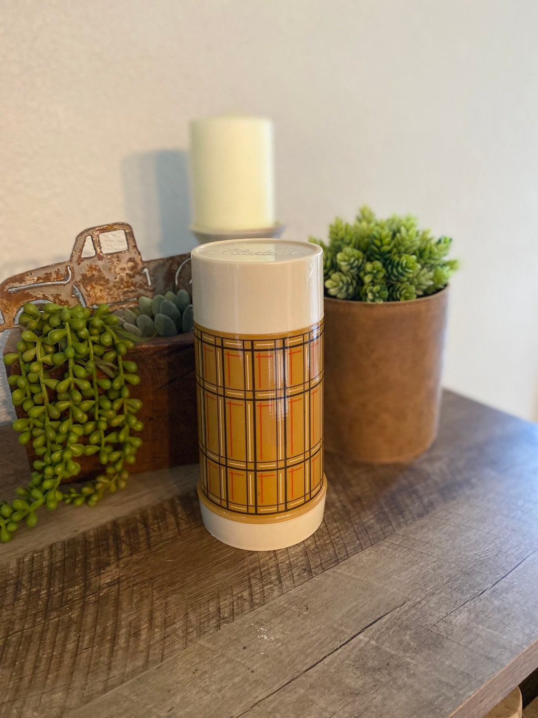 Vintage Retro Aladdin Plaid Thermos - Etsy