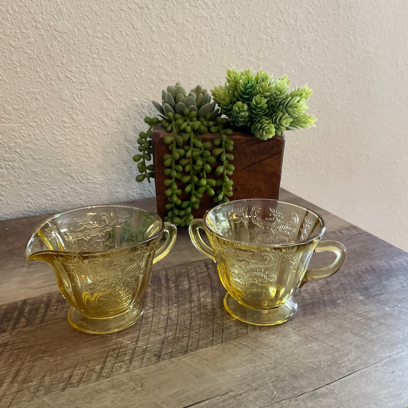 Vintage Yellow Depression Glass Cream and Sugar Set Indiana - Etsy