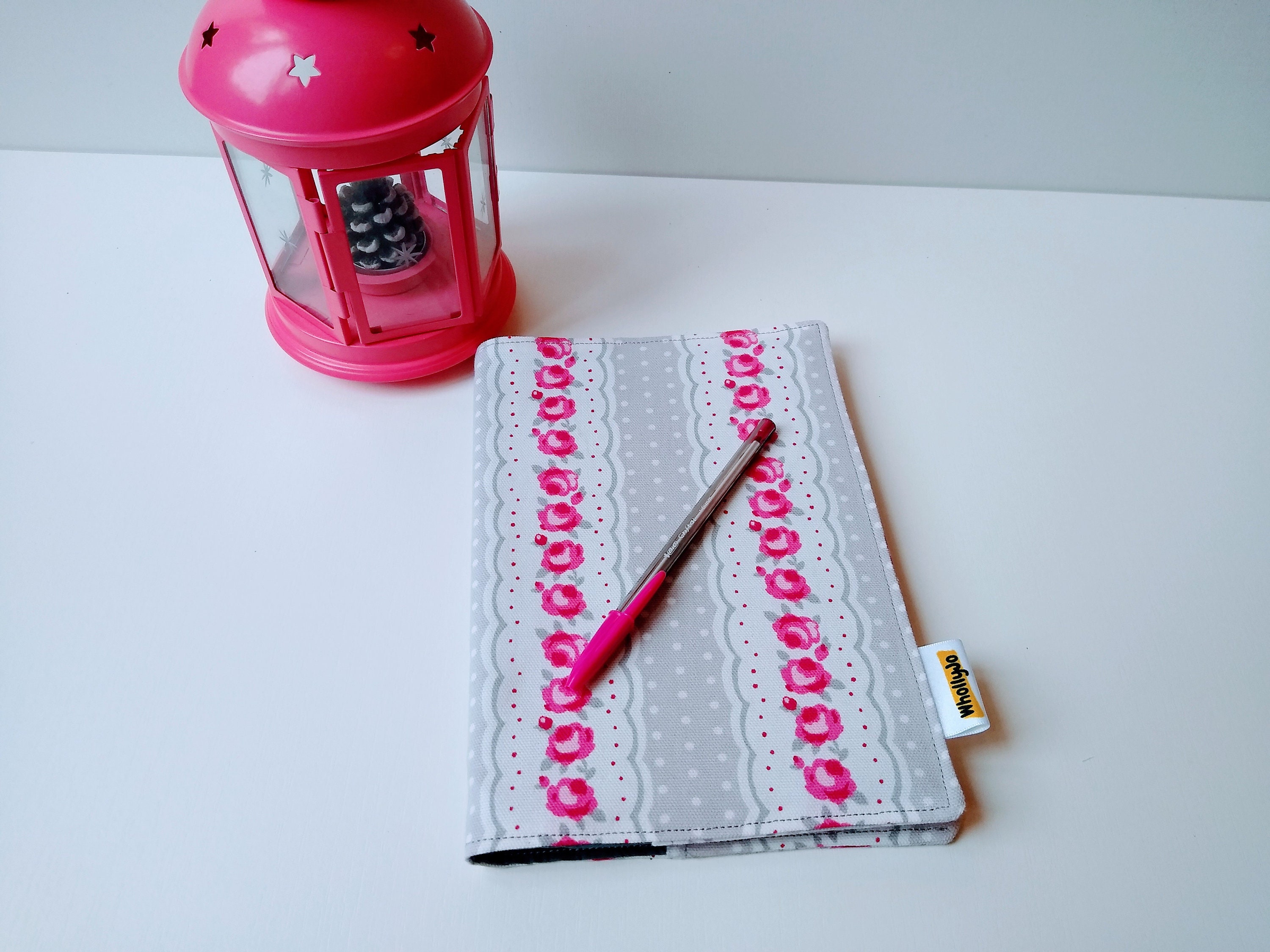 Floral Notebook Cover A5, Pink & Grey Reusable Notebook Cover, Floral ...