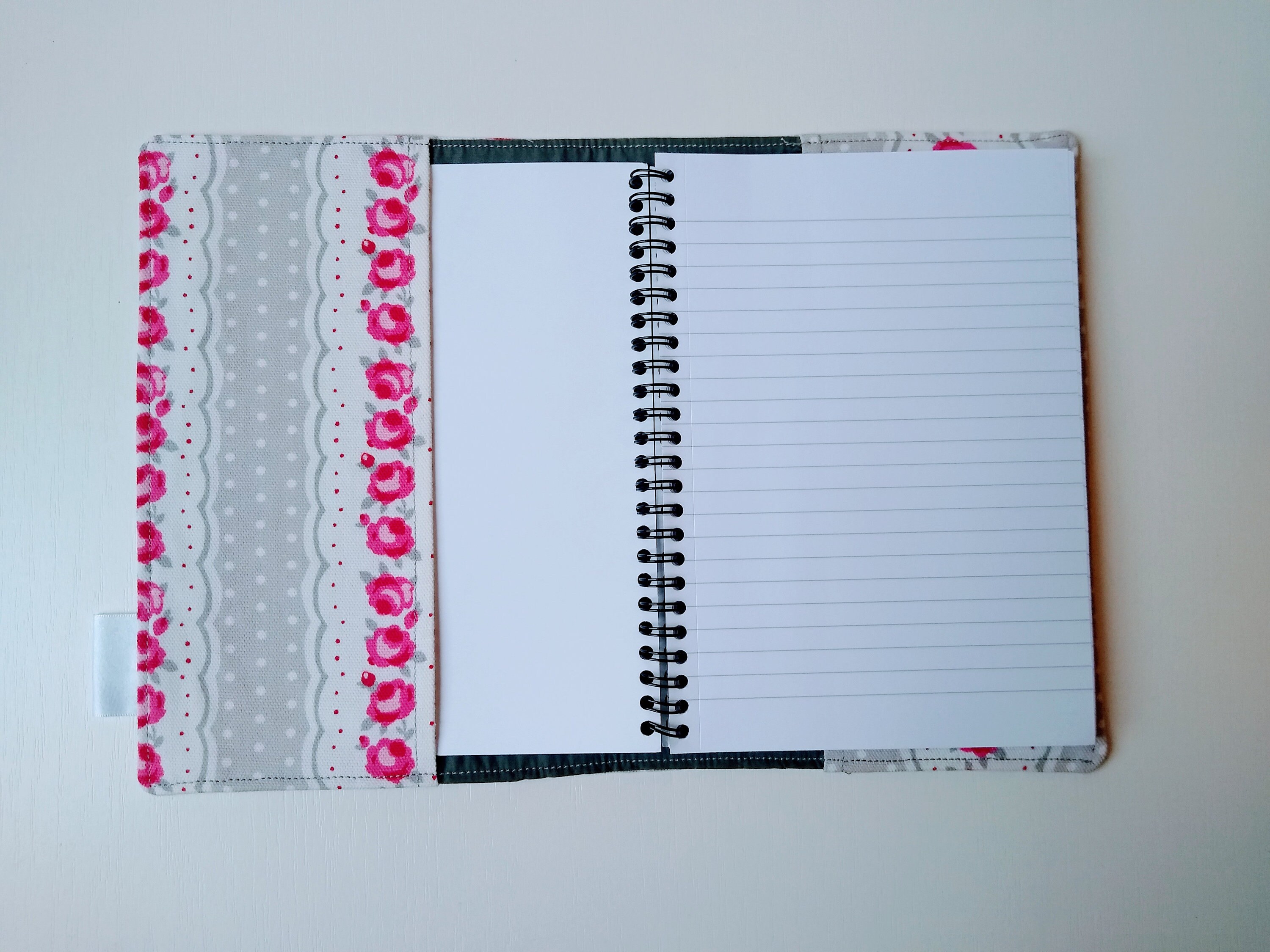 Floral Notebook Cover A5, Pink & Grey Reusable Notebook Cover, Floral ...