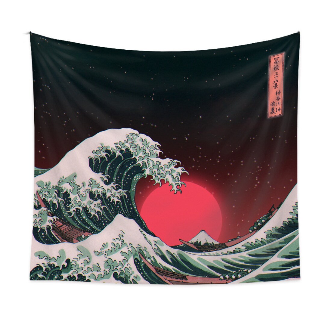 The Great Wave of Kanagawa Tapestry Flower Vines Tapestries Tarot ...